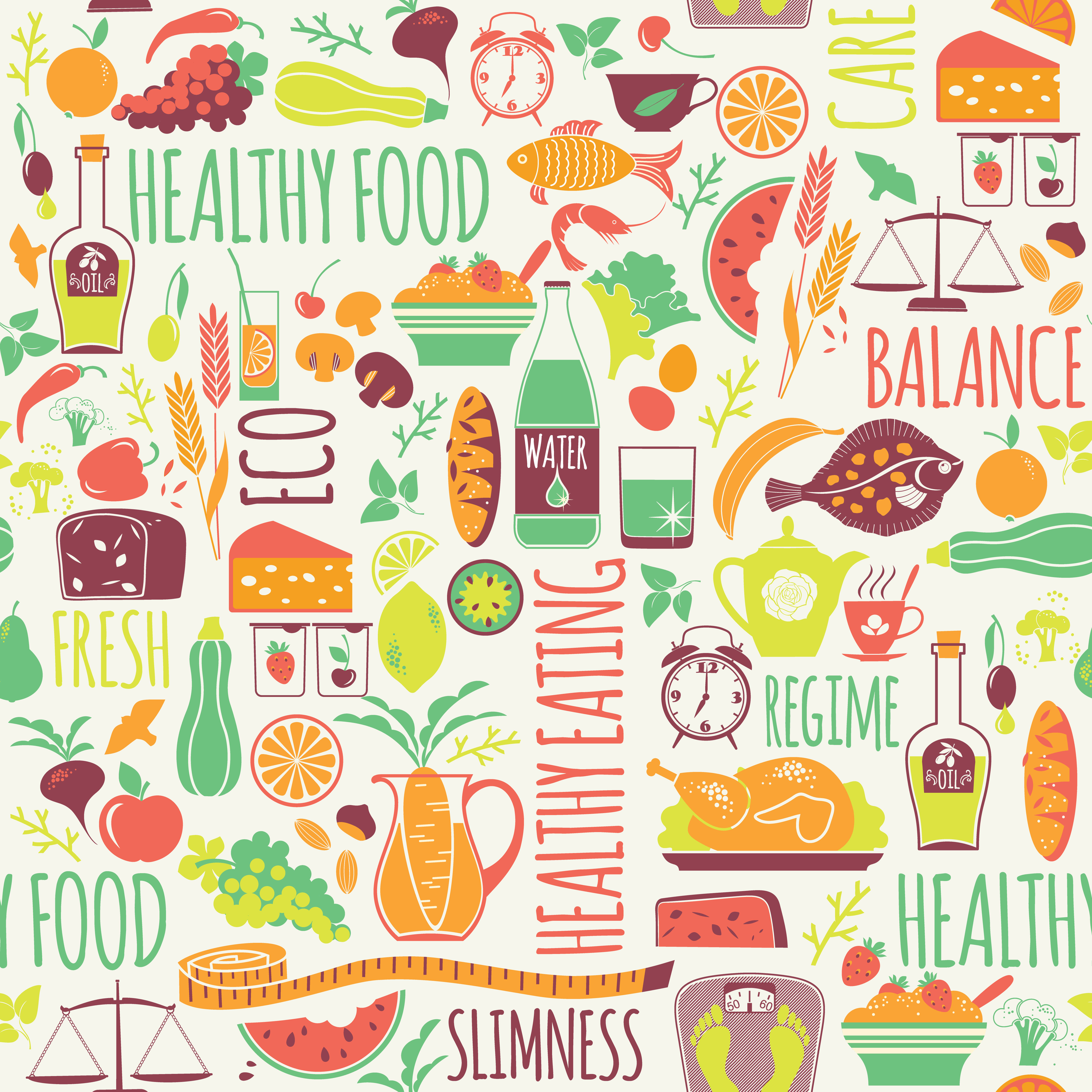 Vector Seamless Pattern With Illustration Of Healthy Food 303594 Vector Art At Vecteezy