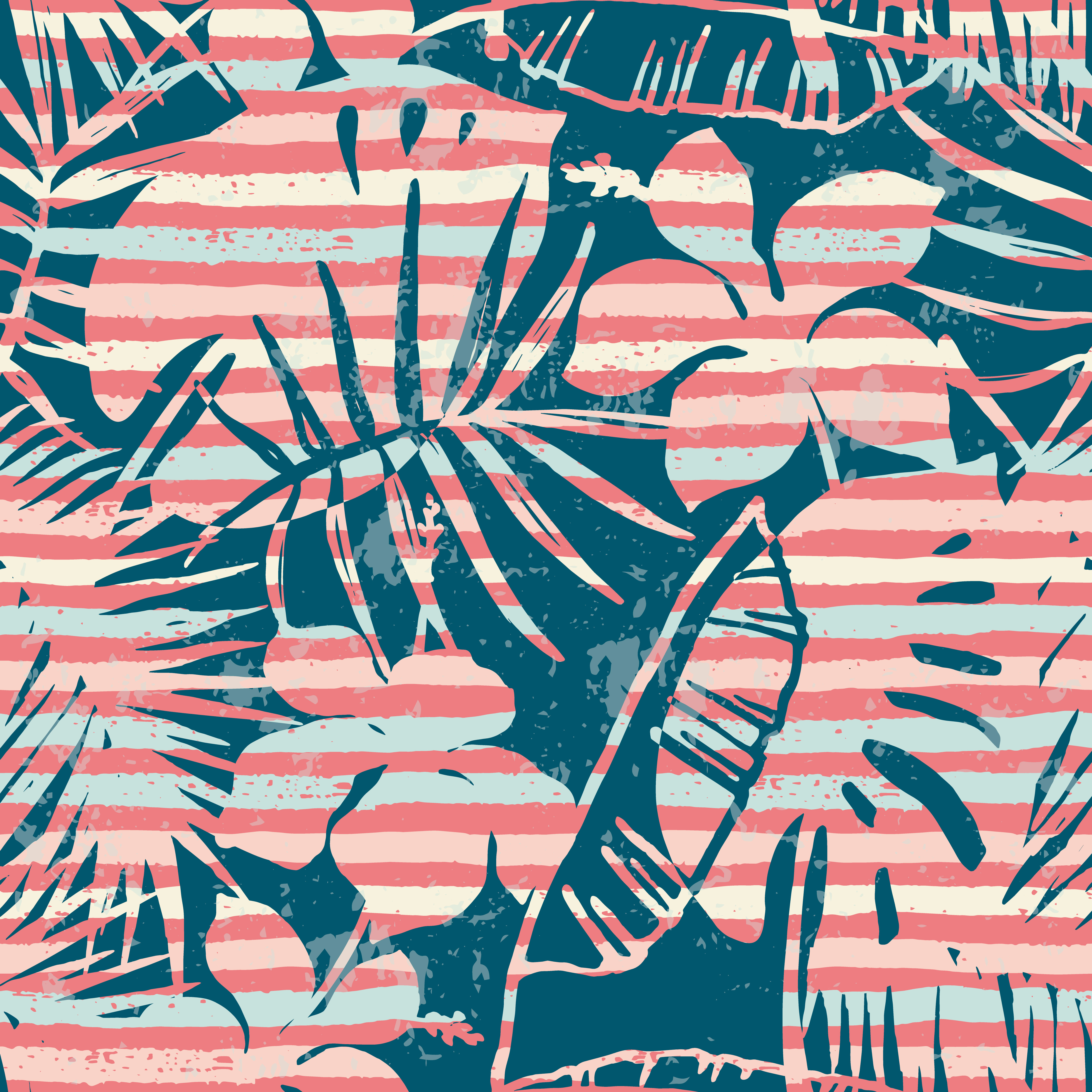 Seamless Exotic Pattern With Tropical Plants And Stripes Background