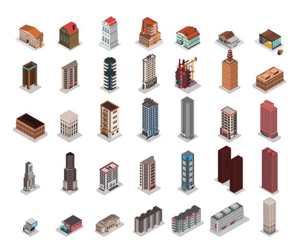 Isometric city buildings set 324253 Vector Art at Vecteezy