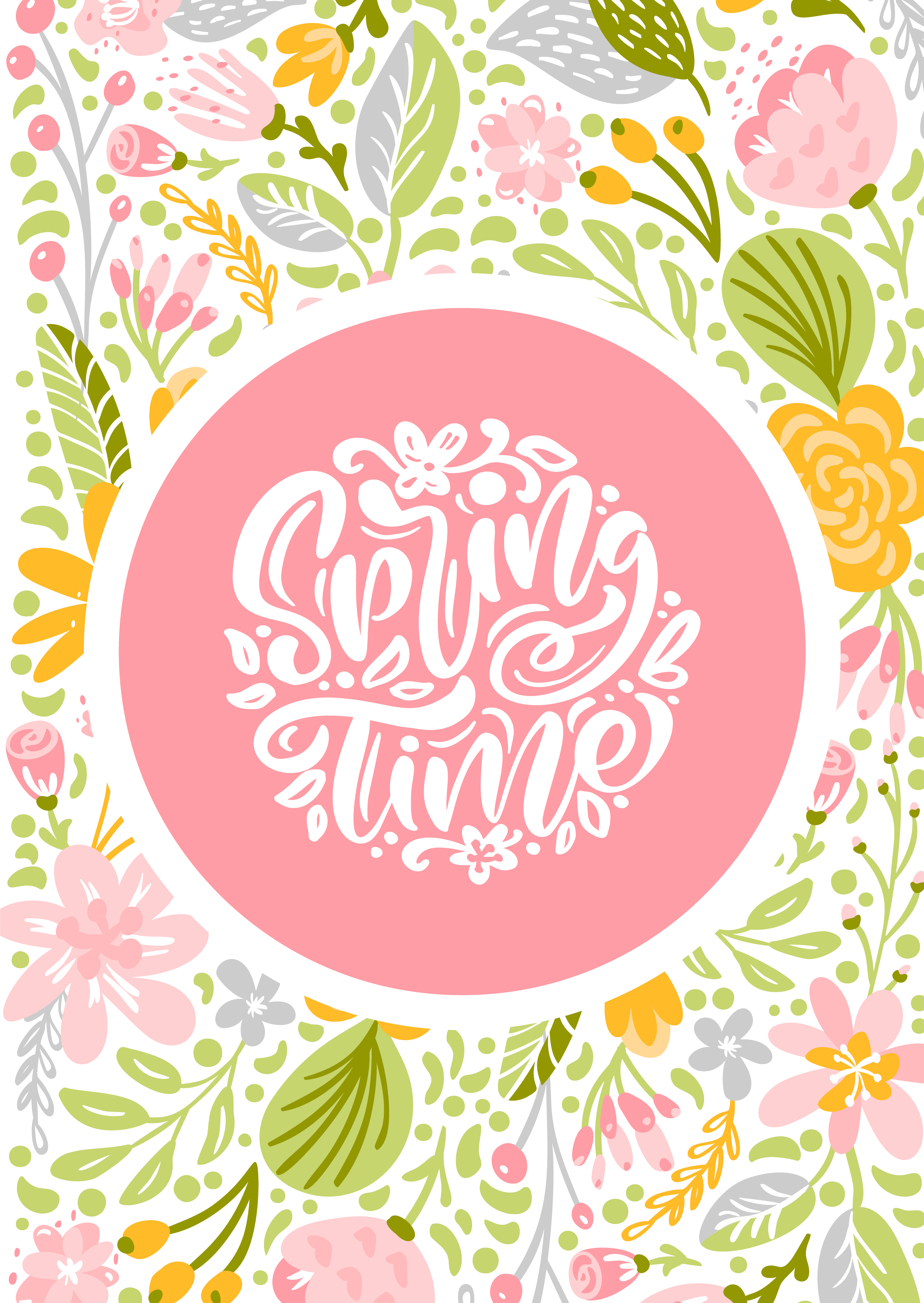 Flower Vector greeting card with text Spring Time 342790 Vector Art at ...