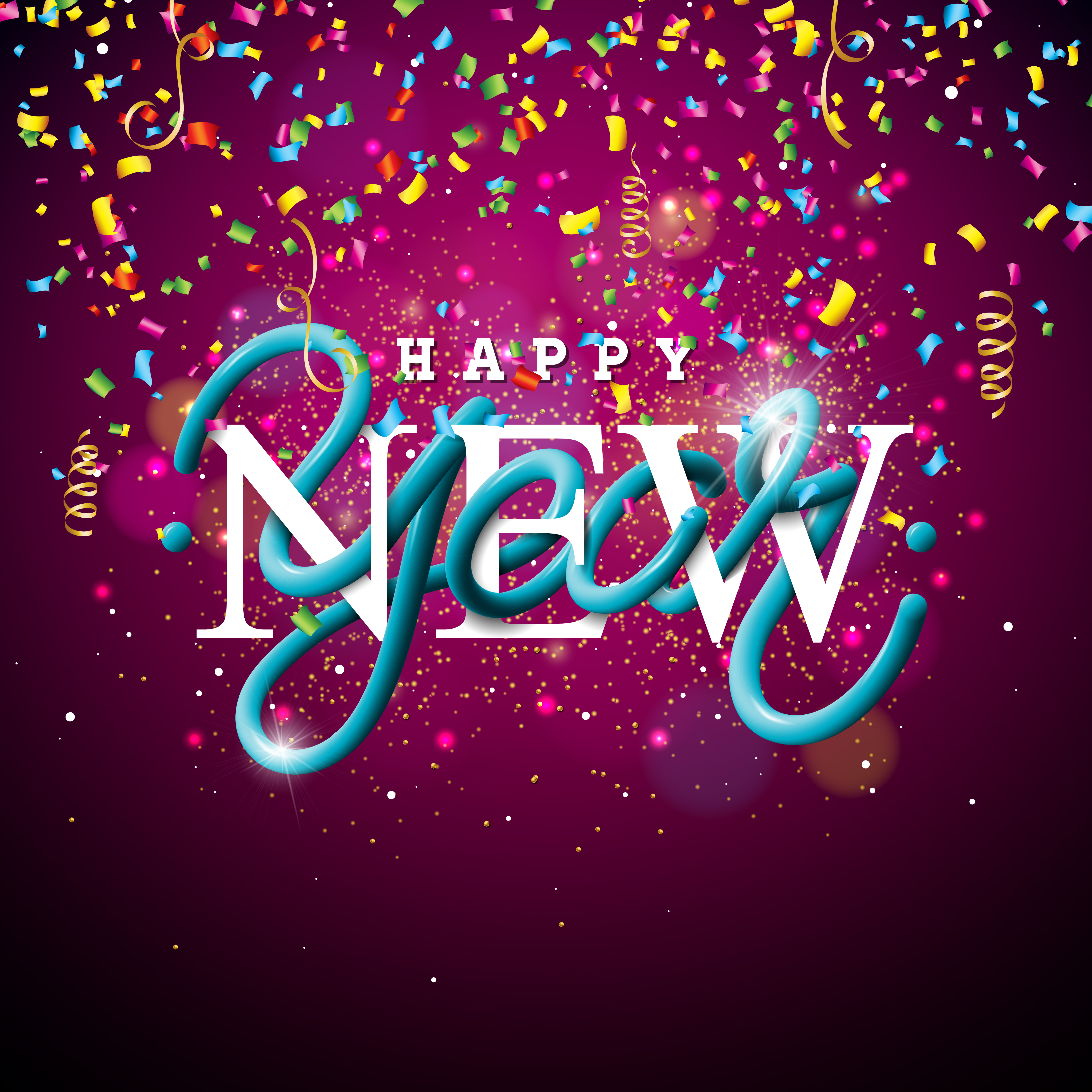 Happy New Year Illustration With Intertwined Tube Typography Design And