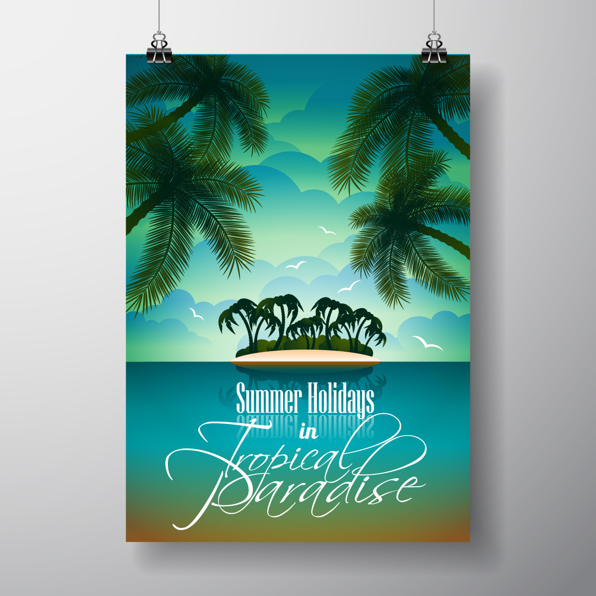 Vector Summer Holiday Flyer Design with palm trees and Paradise Island ... Vector Summer Holiday Flyer Design with palm trees and Paradise Island ...