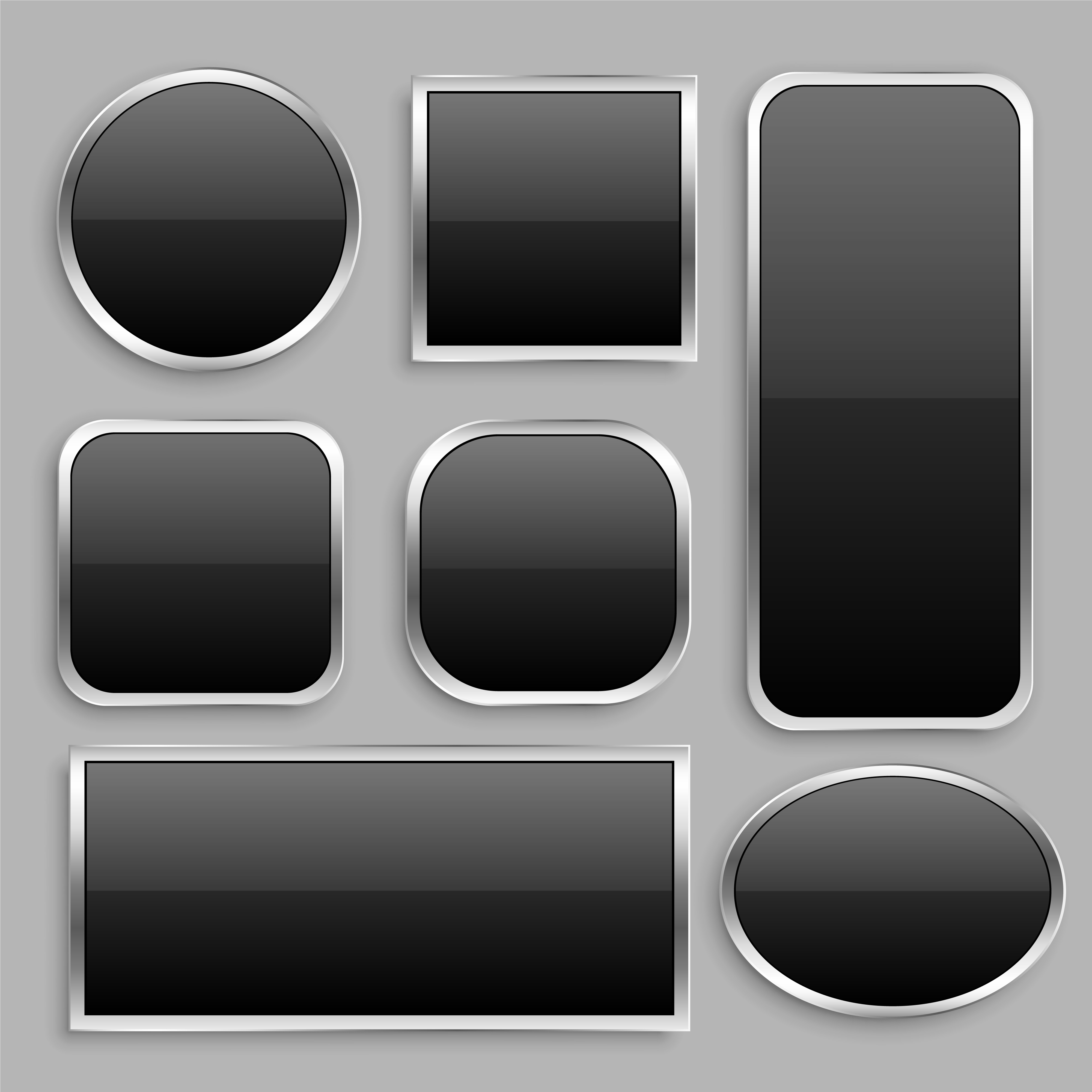 set of black glossy button with silver frame - Download Free Vector Art ...