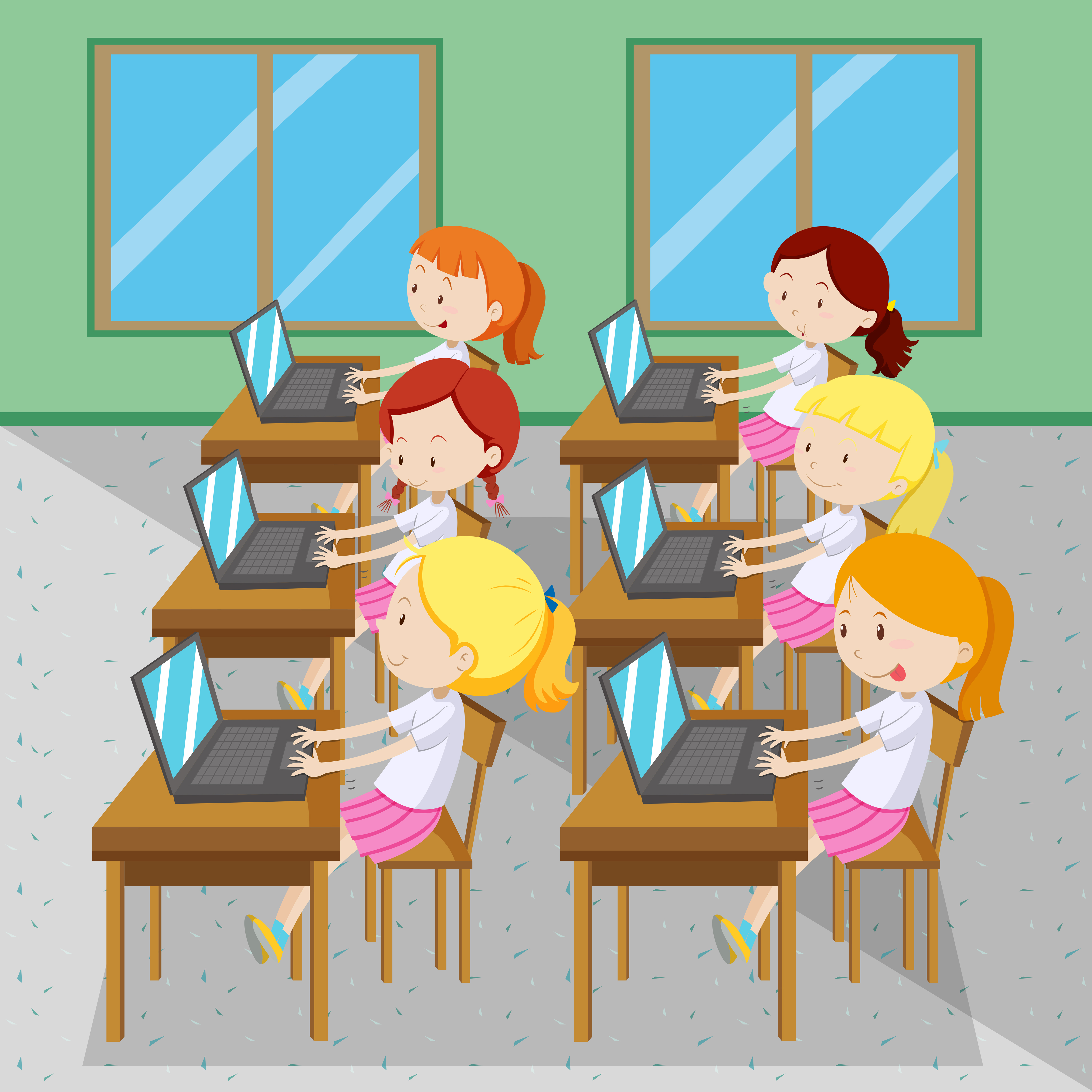 Six girls typing on computers 366786 Vector Art at Vecteezy Six girls typing on computers 366786 Vector Art at Vecteezy