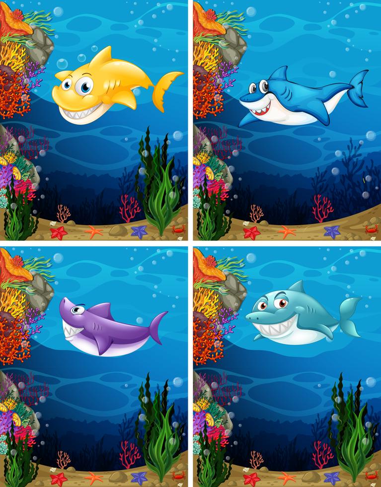Sharks swimming under the sea 368311 Vector Art at Vecteezy
