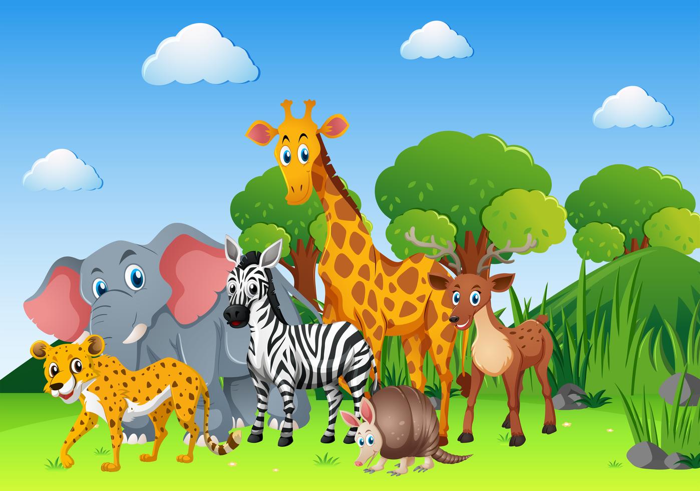 Wild animals in the field 370352 Vector Art at Vecteezy