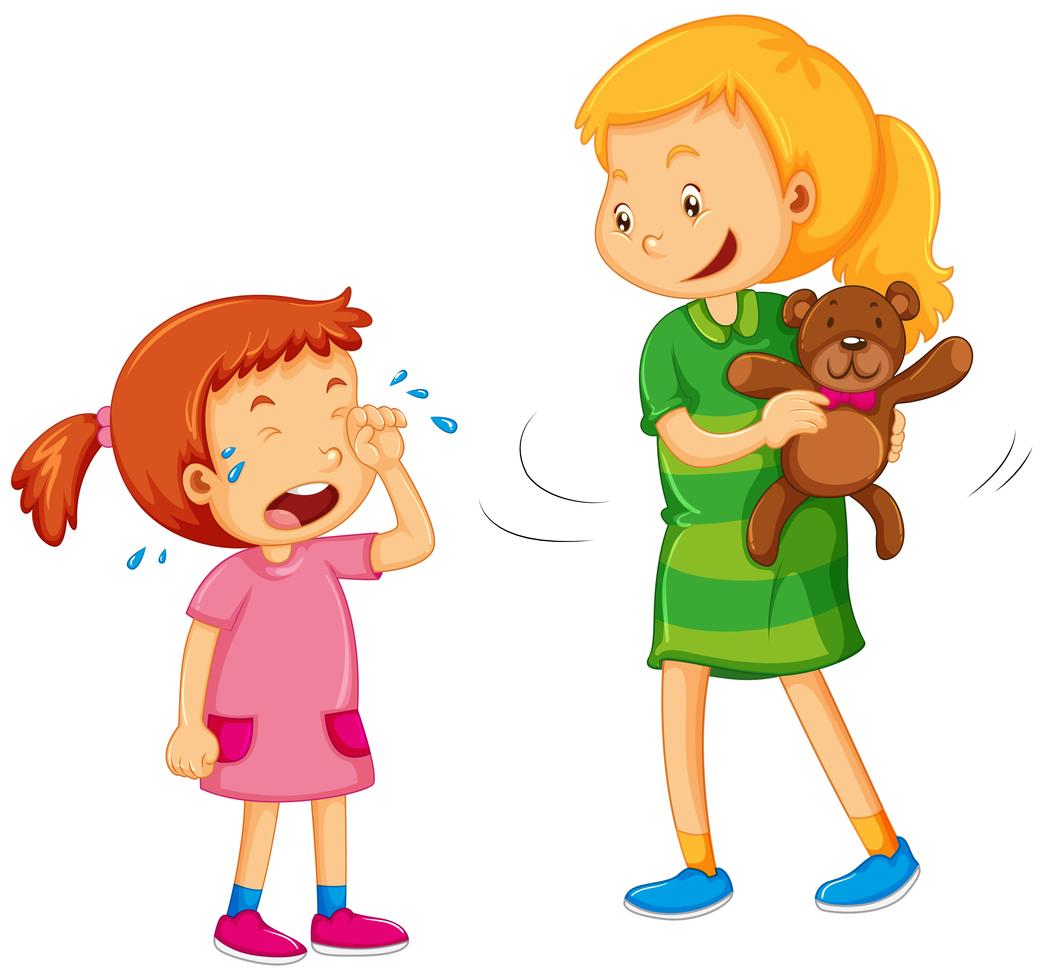 Big girl taking bear away from little girl 375070 Vector Art at Vecteezy