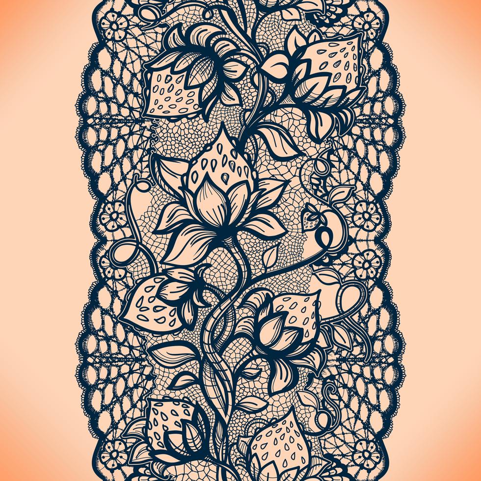 Abstract seamless lace pattern with flowers, leaves and strawberry ...