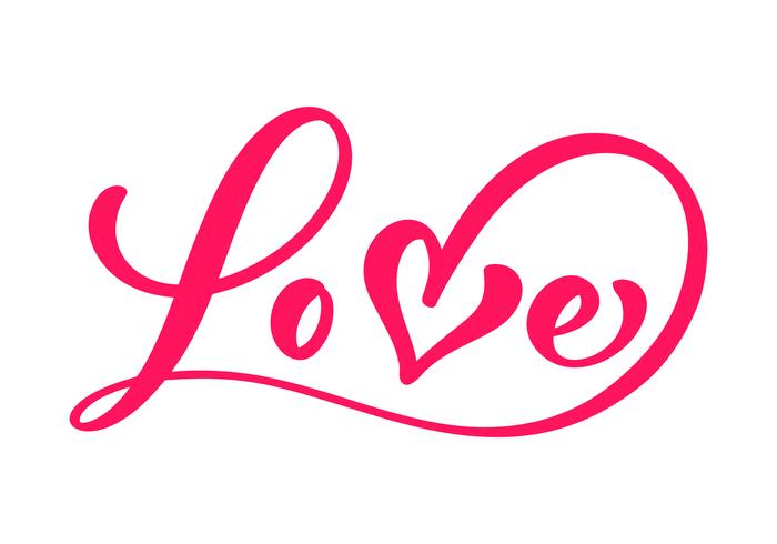 Red Calligraphy Word Love Vector Valentines Day Hand Drawn Lettering