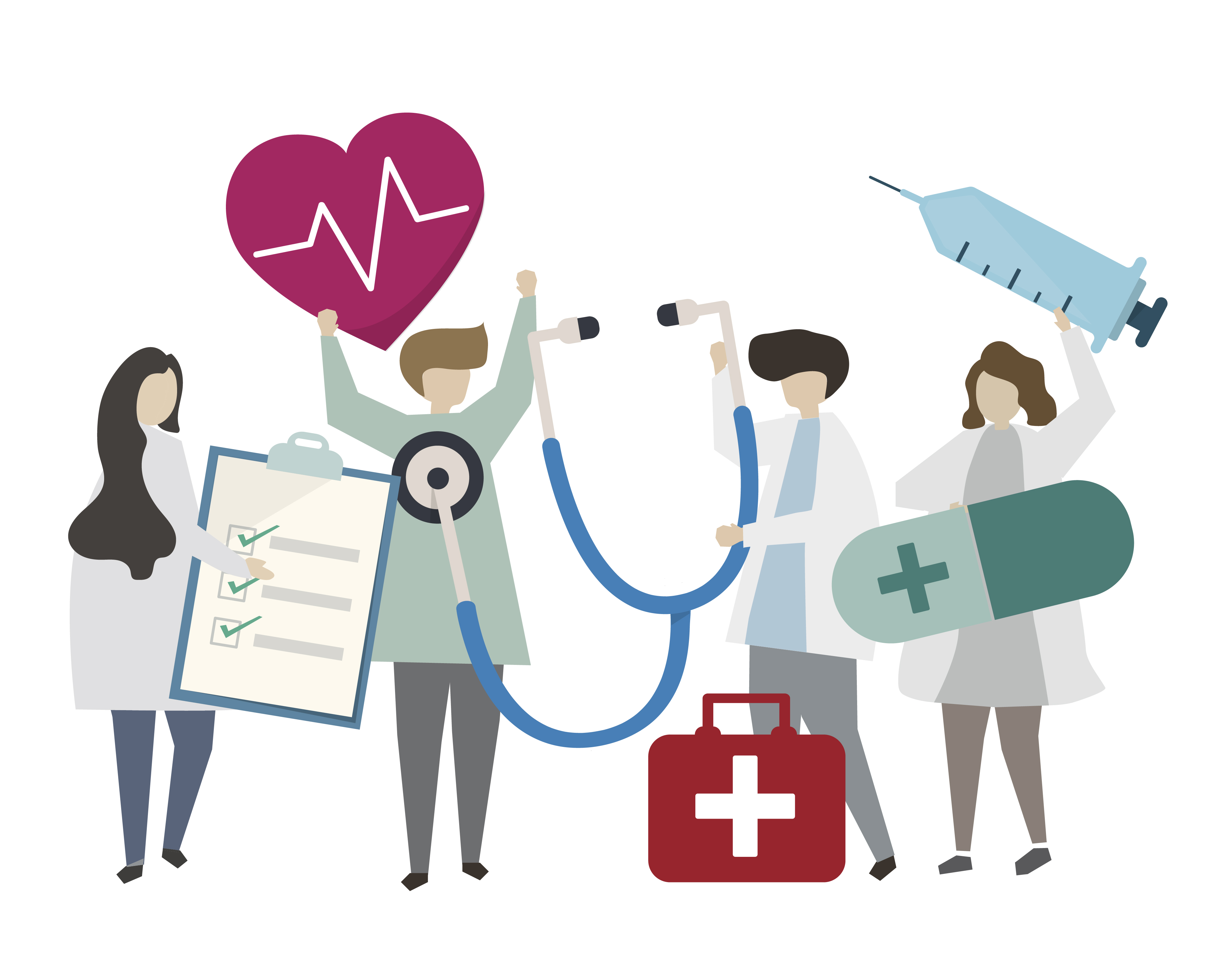 Personnes détenant des icônes de médecine concept illustration ... Personnes détenant des icônes de médecine concept illustration ...