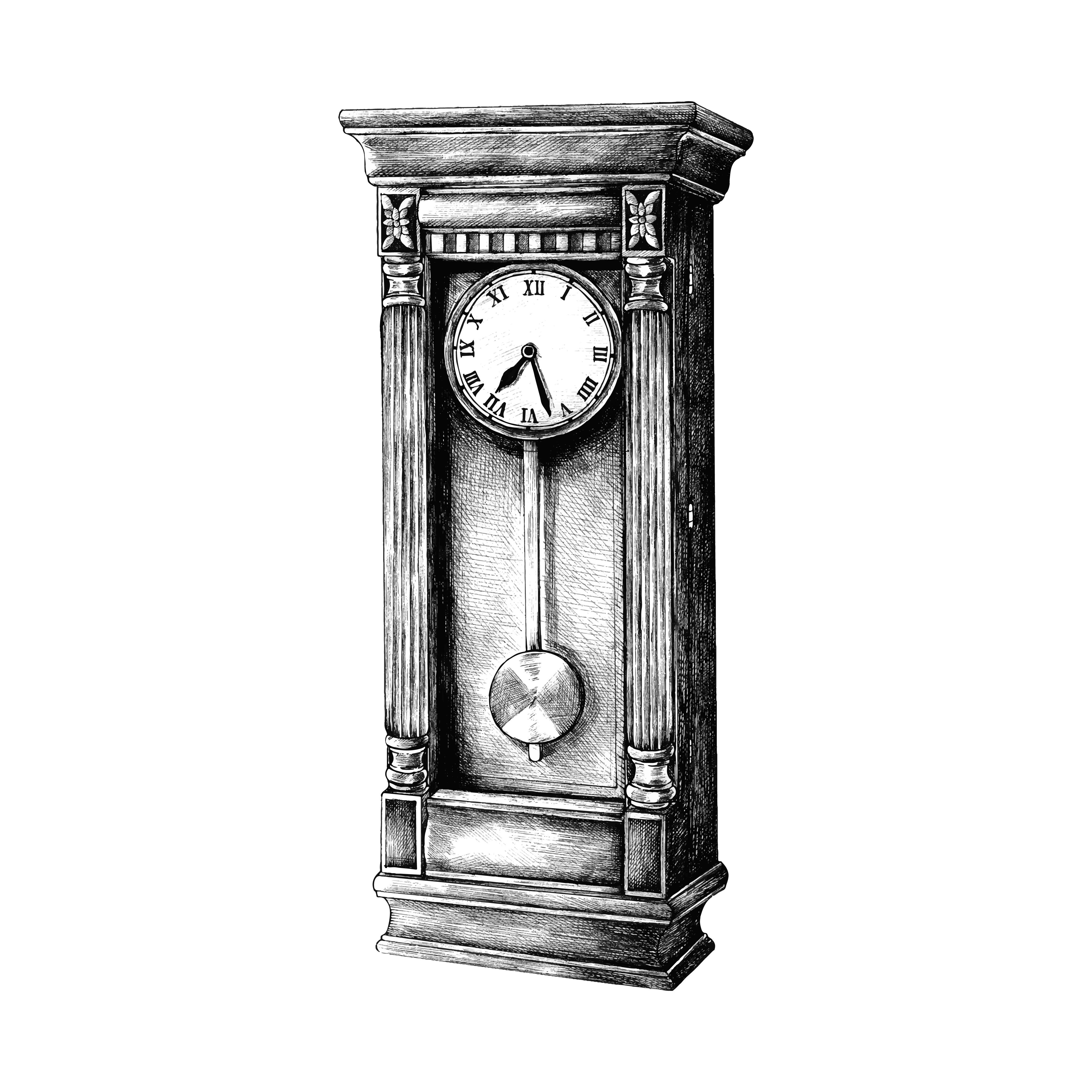 Hand Drawn Clock Isolated On White Background Download Free Vector