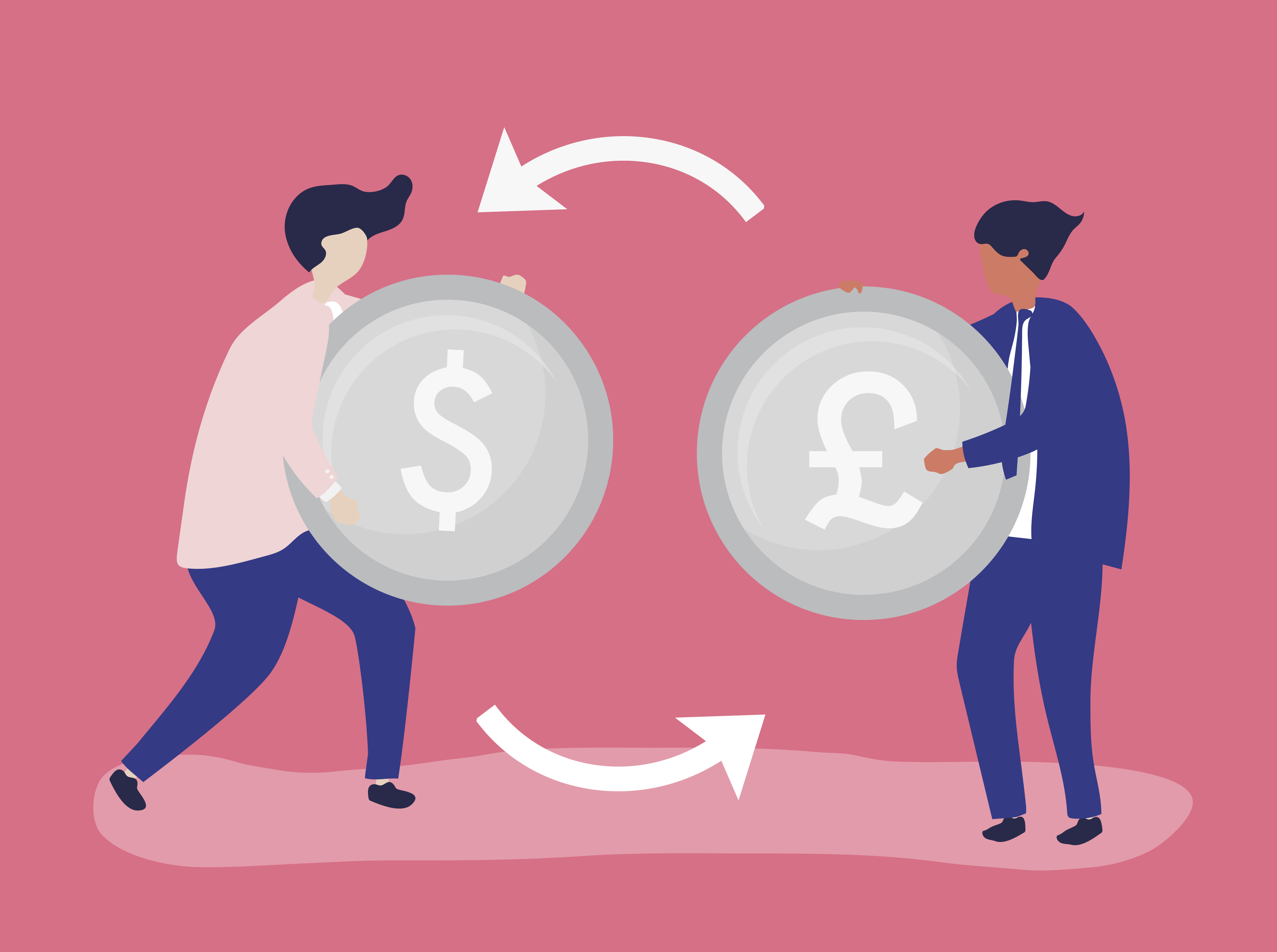 Characters of two businessmen exchanging currency illustration ... Characters of two businessmen exchanging currency illustration ...