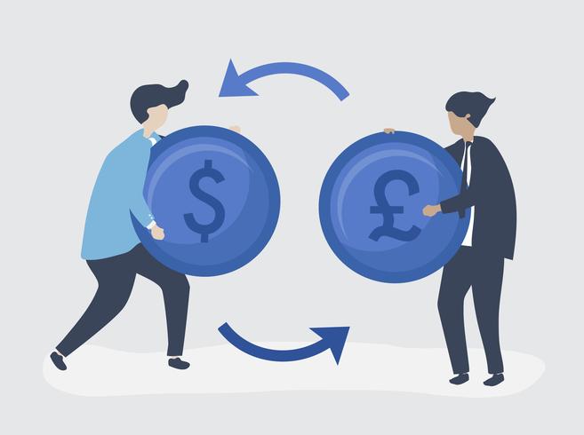Characters of two businessmen exchanging currency illustration ... Characters of two businessmen exchanging currency illustration ...