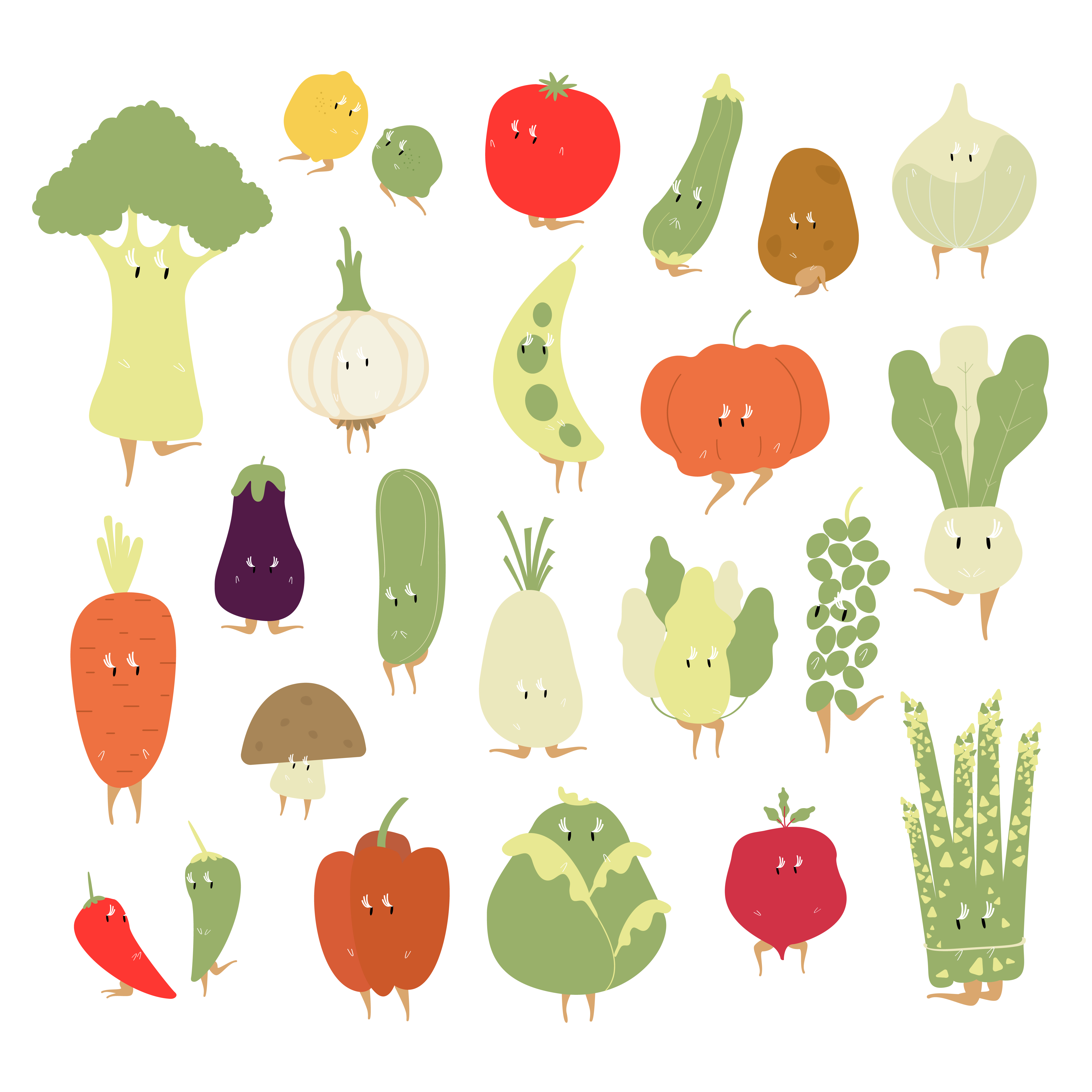 Various organic vegetable cartoon characters vector set - Download Free ... Various organic vegetable cartoon characters vector set - Download Free ...