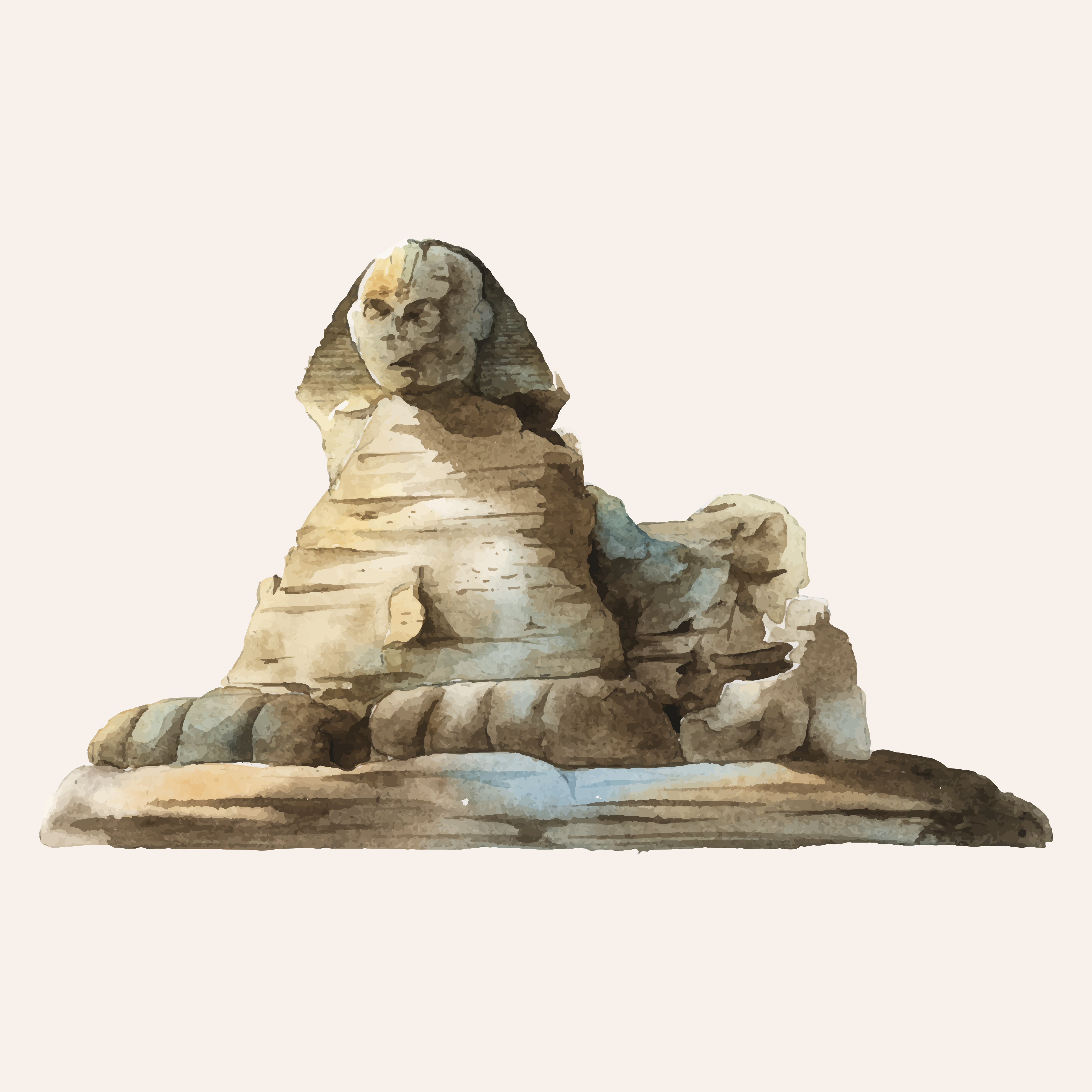 The Egyptian sphinx painted by watercolor - Download Free Vectors ...