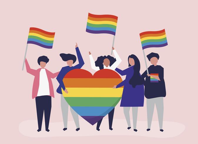 Character illustration of people holding LGBT support icons - Download ...