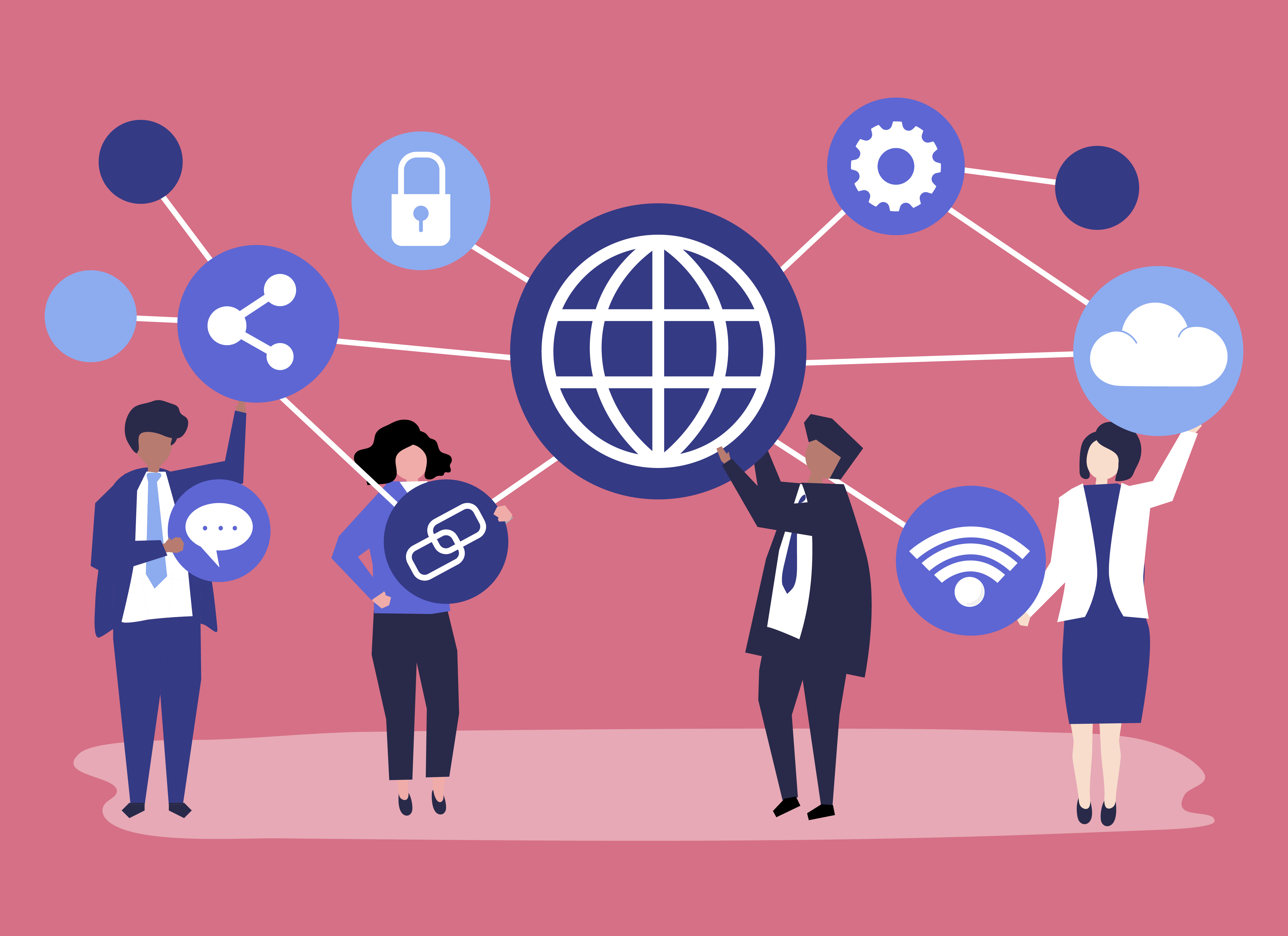 Character illustration of business people with connection icons ... Character illustration of business people with connection icons ...