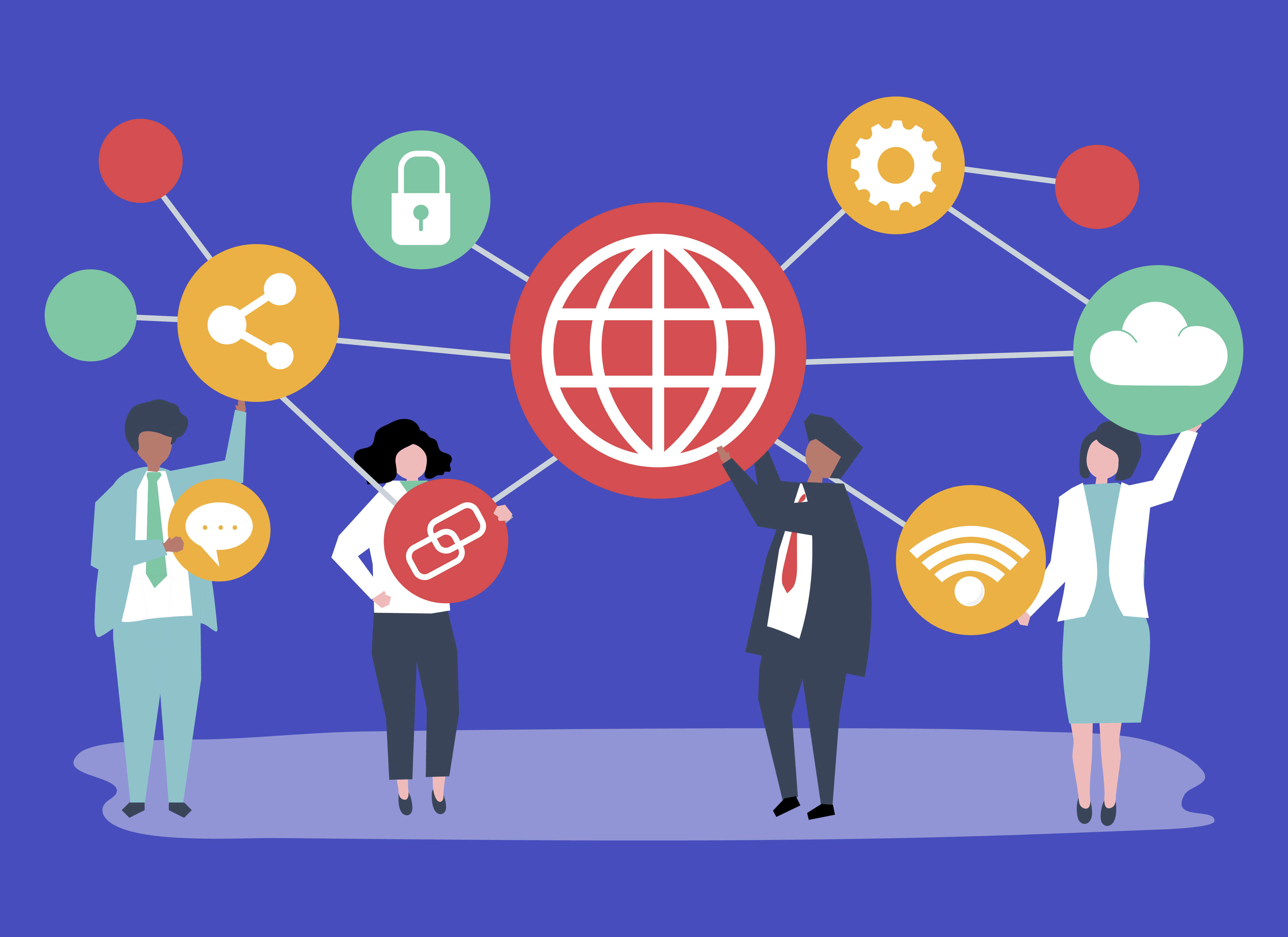 Character illustration of business people with connection icons ... Character illustration of business people with connection icons ...