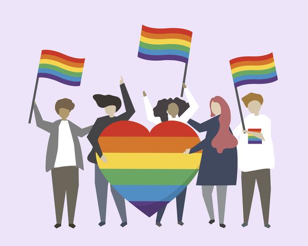 People With Lgbtq Rainbow Flags Illustration Download Free Vectors