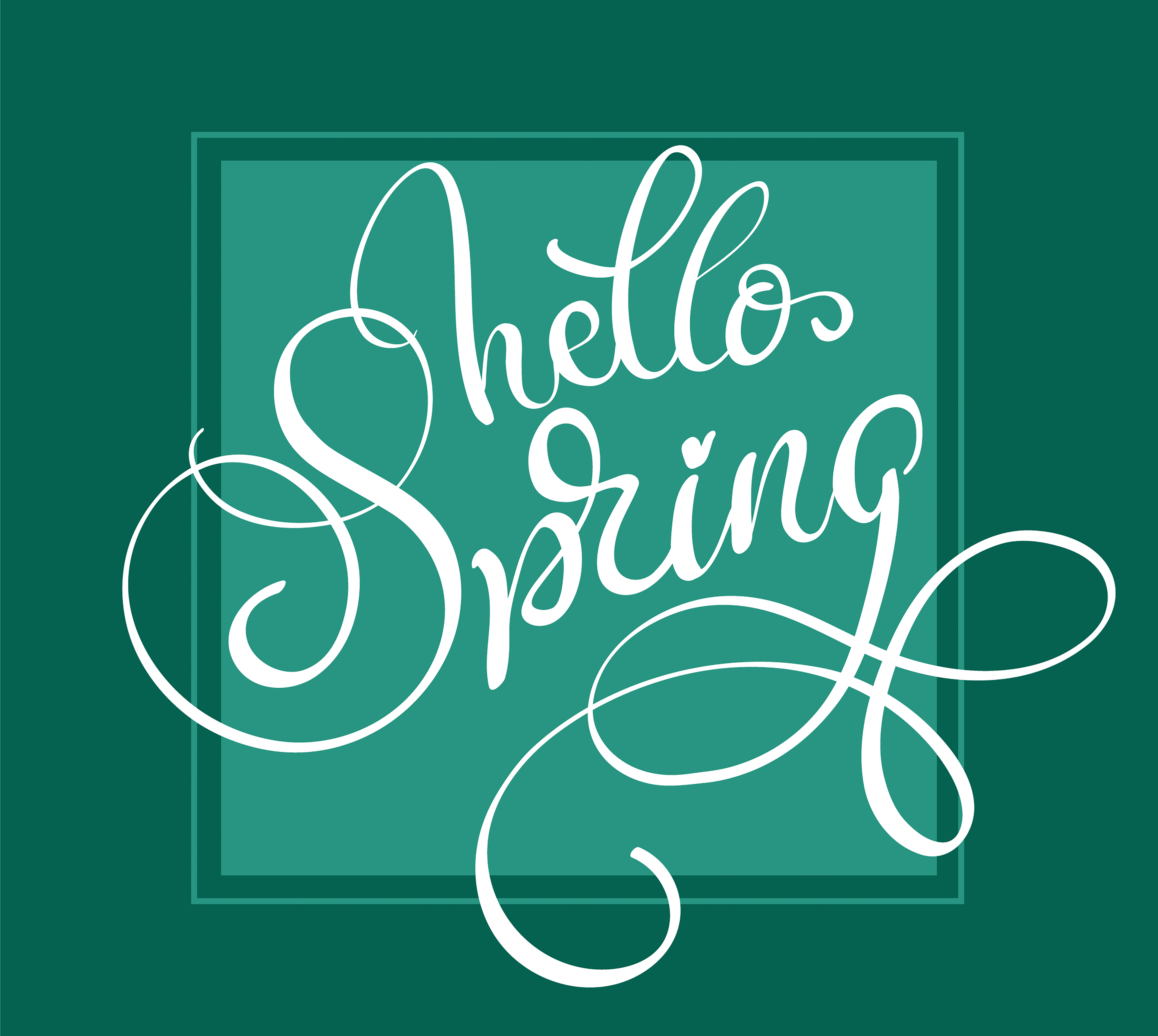 Hello Spring Words On Green Background Frame Calligraphy Lettering Hello Spring Words On Green Background Frame Calligraphy Lettering