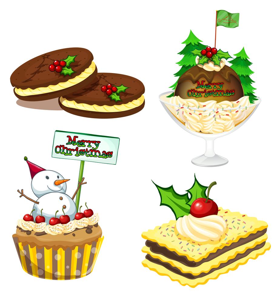 Four desserts for christmas 418367 Vector Art at Vecteezy