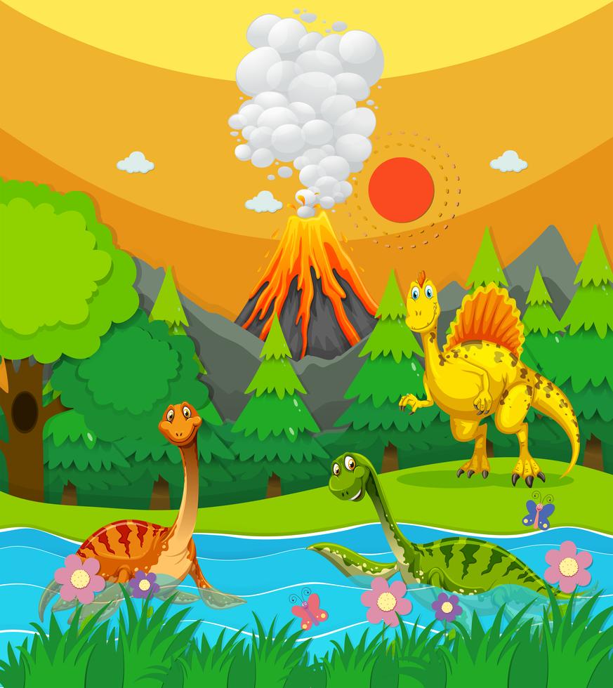Dinosaurs swimming in the river 418798 Vector Art at Vecteezy
