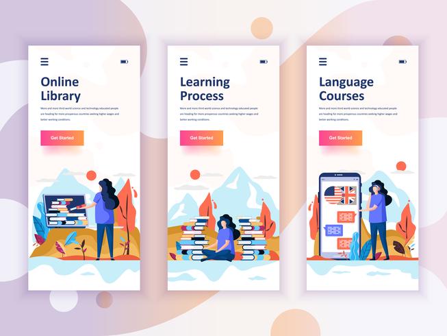Set Of Onboarding Screens User Interface Kit For Library Learning Language Courses Mobile App