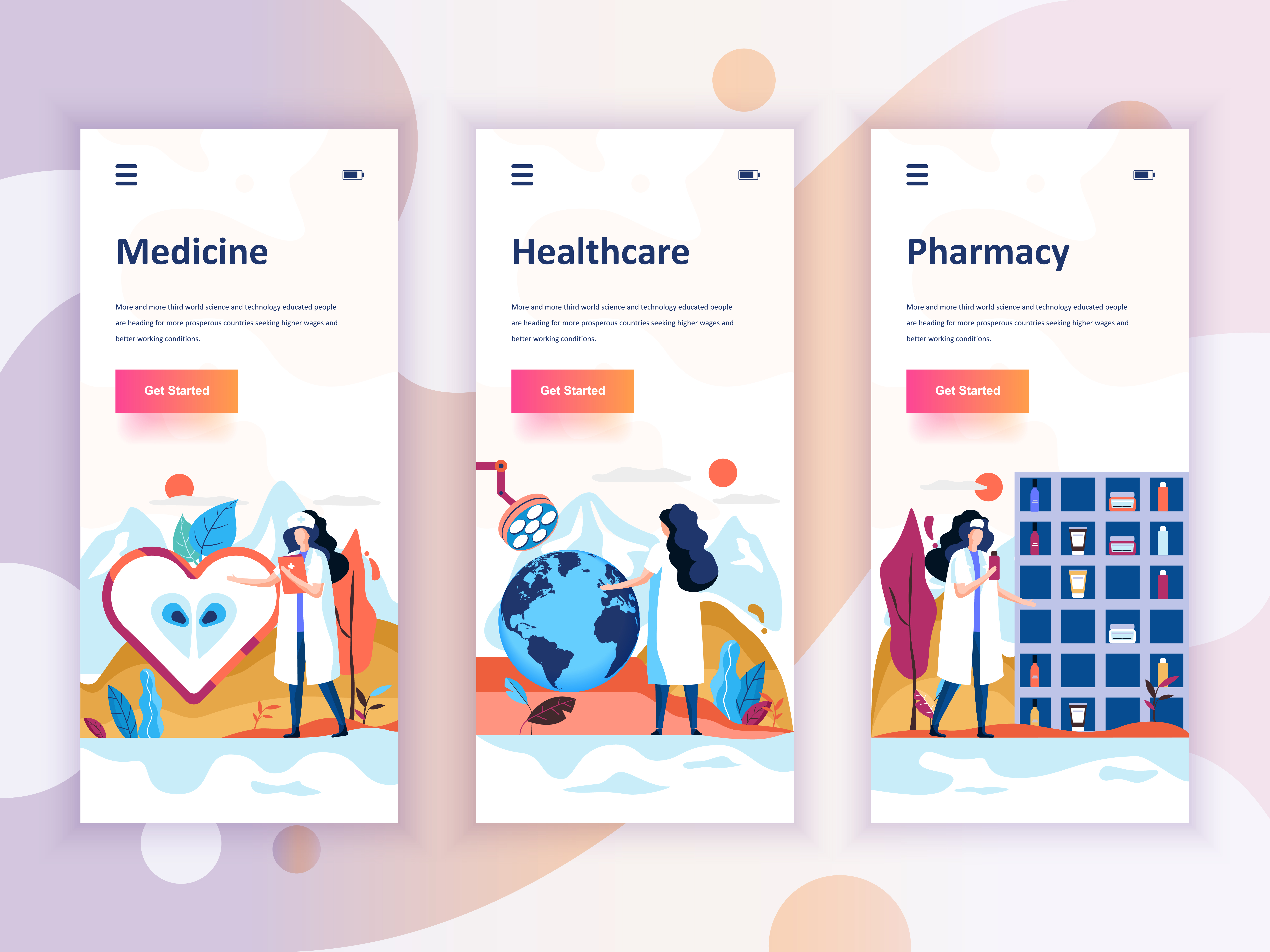 Set Of Onboarding Screens User Interface Kit For Medicine Healthcare