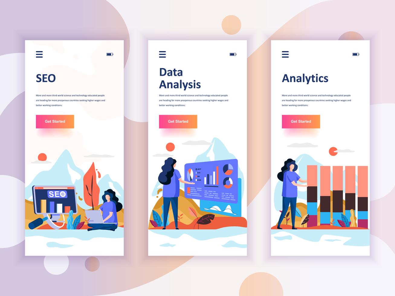 Set Of Onboarding Screens User Interface Kit For Seo Data Analysis