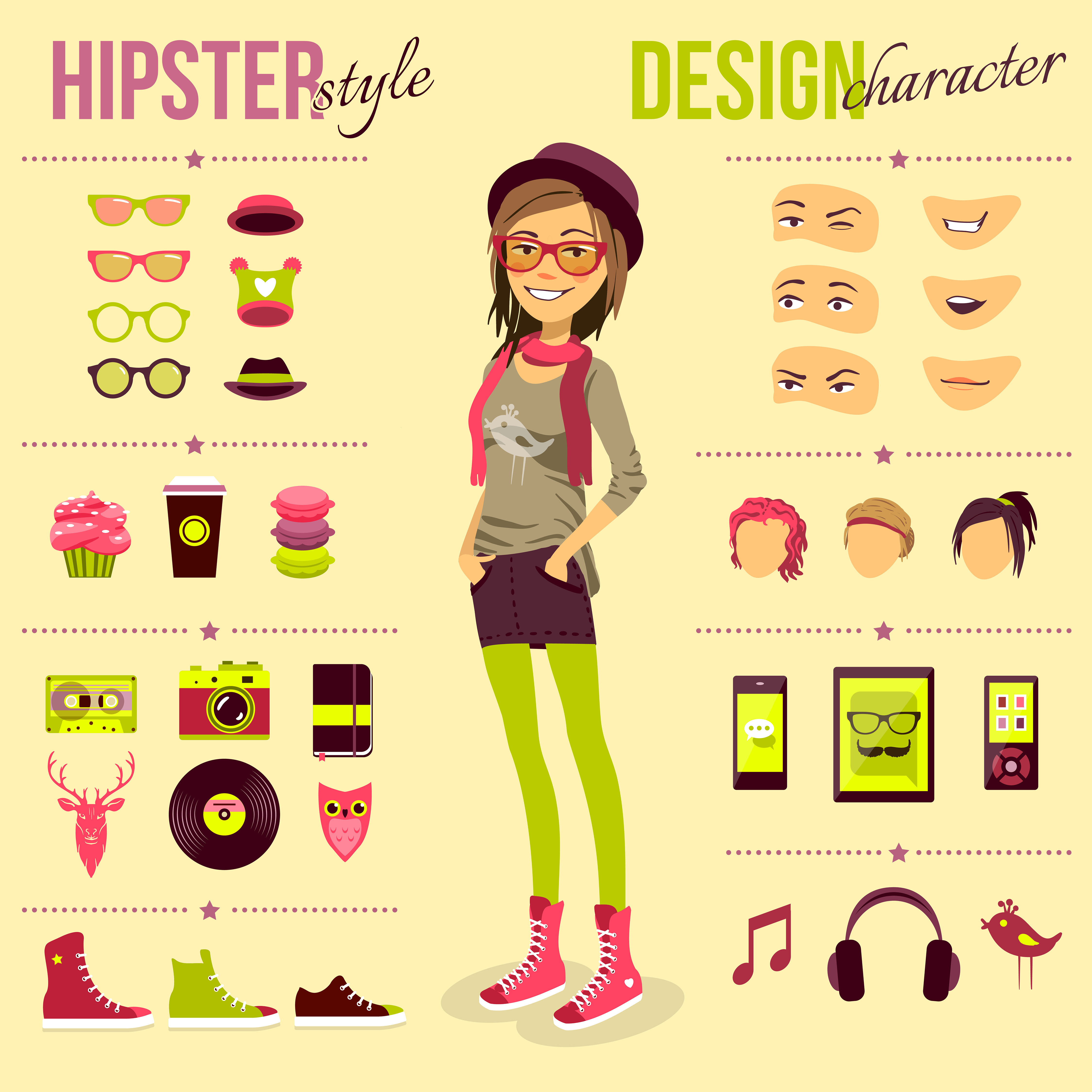 Hipster Girl Set 427308 Vector Art at Vecteezy Hipster Girl Set 427308 Vector Art at Vecteezy