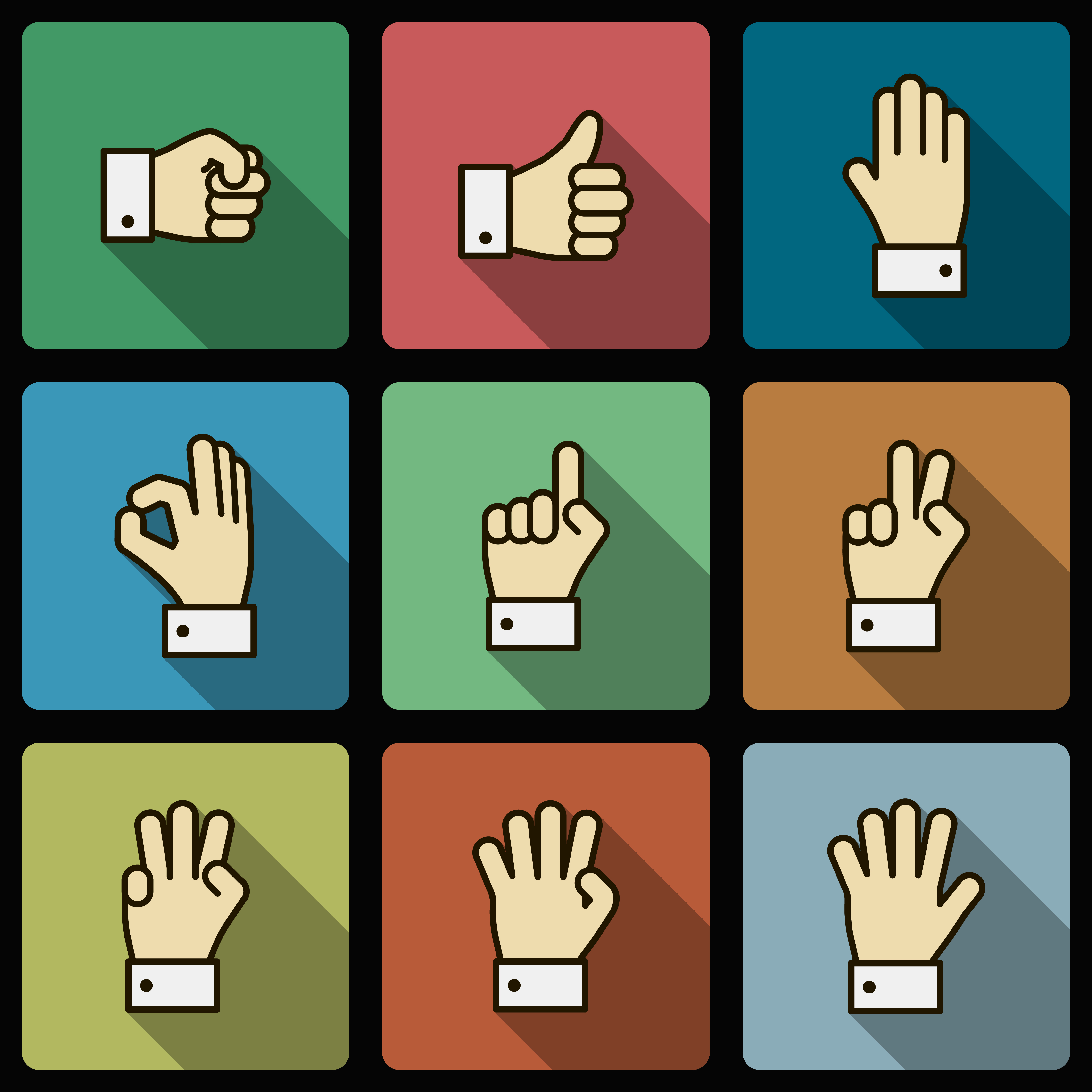 Hand gestures UI design elements, squared shadows 430175 Vector Art at ...