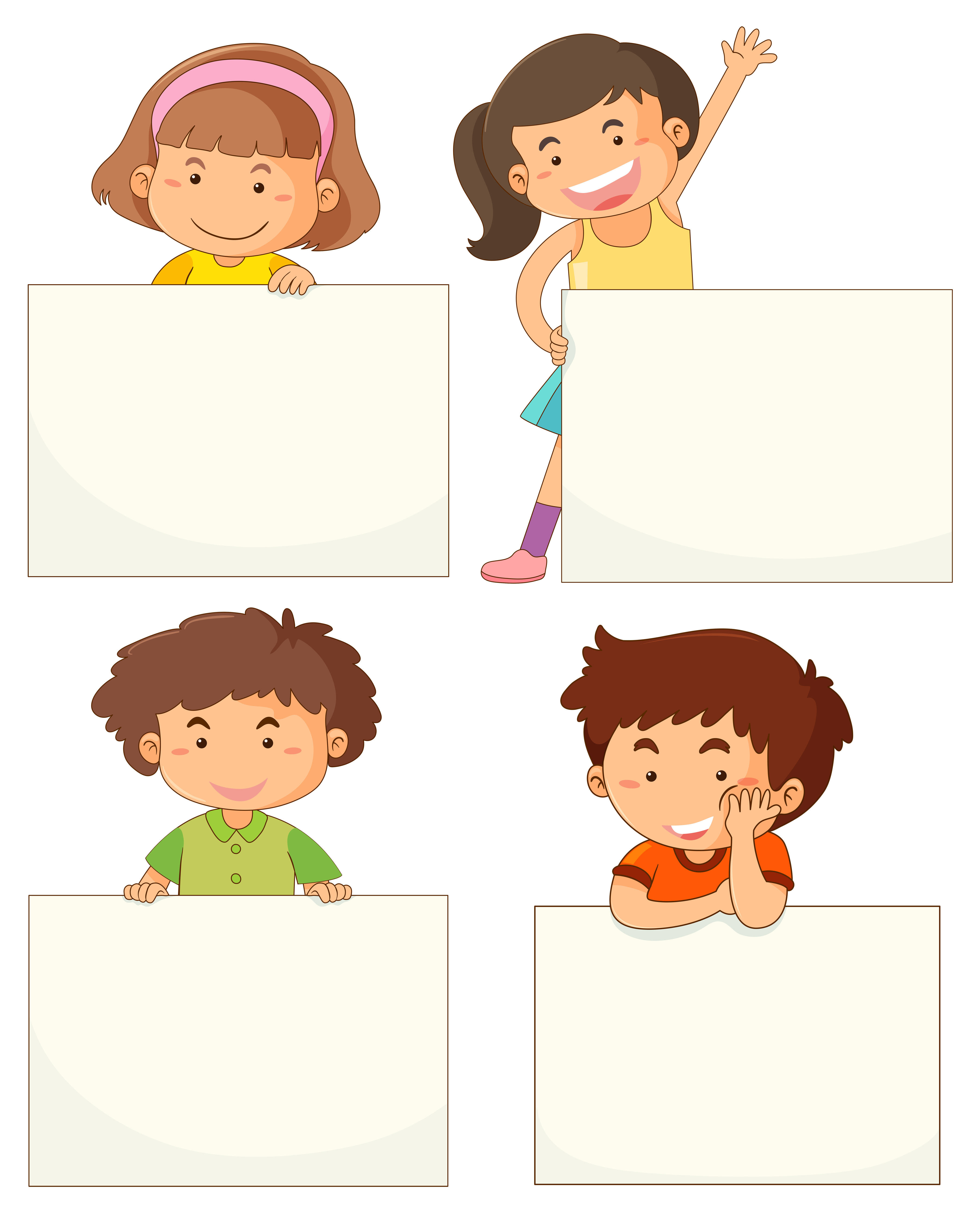 Four kids holding blank boards 433388 Vector Art at Vecteezy