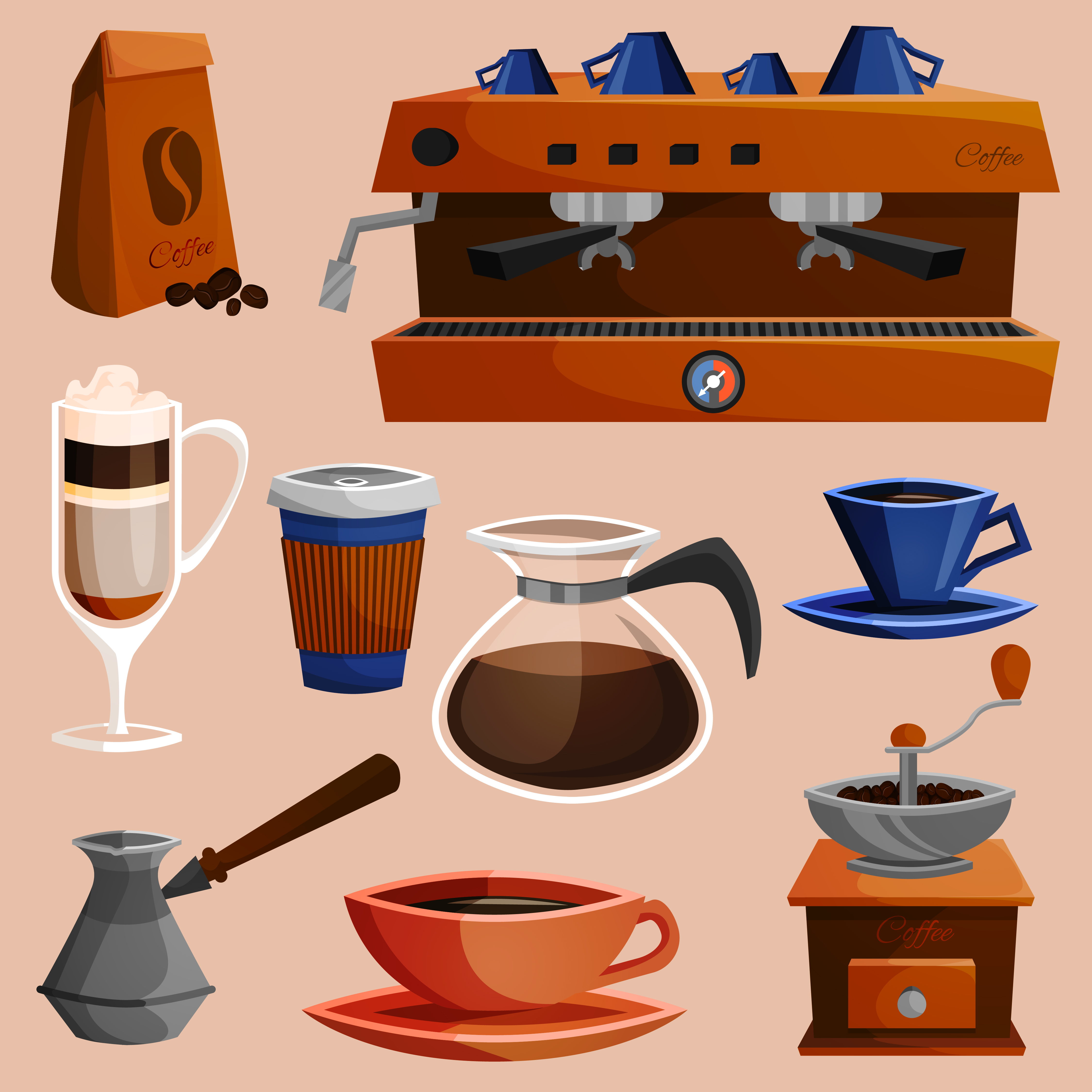 Coffee elements set 438512 Vector Art at Vecteezy Coffee elements set 438512 Vector Art at Vecteezy