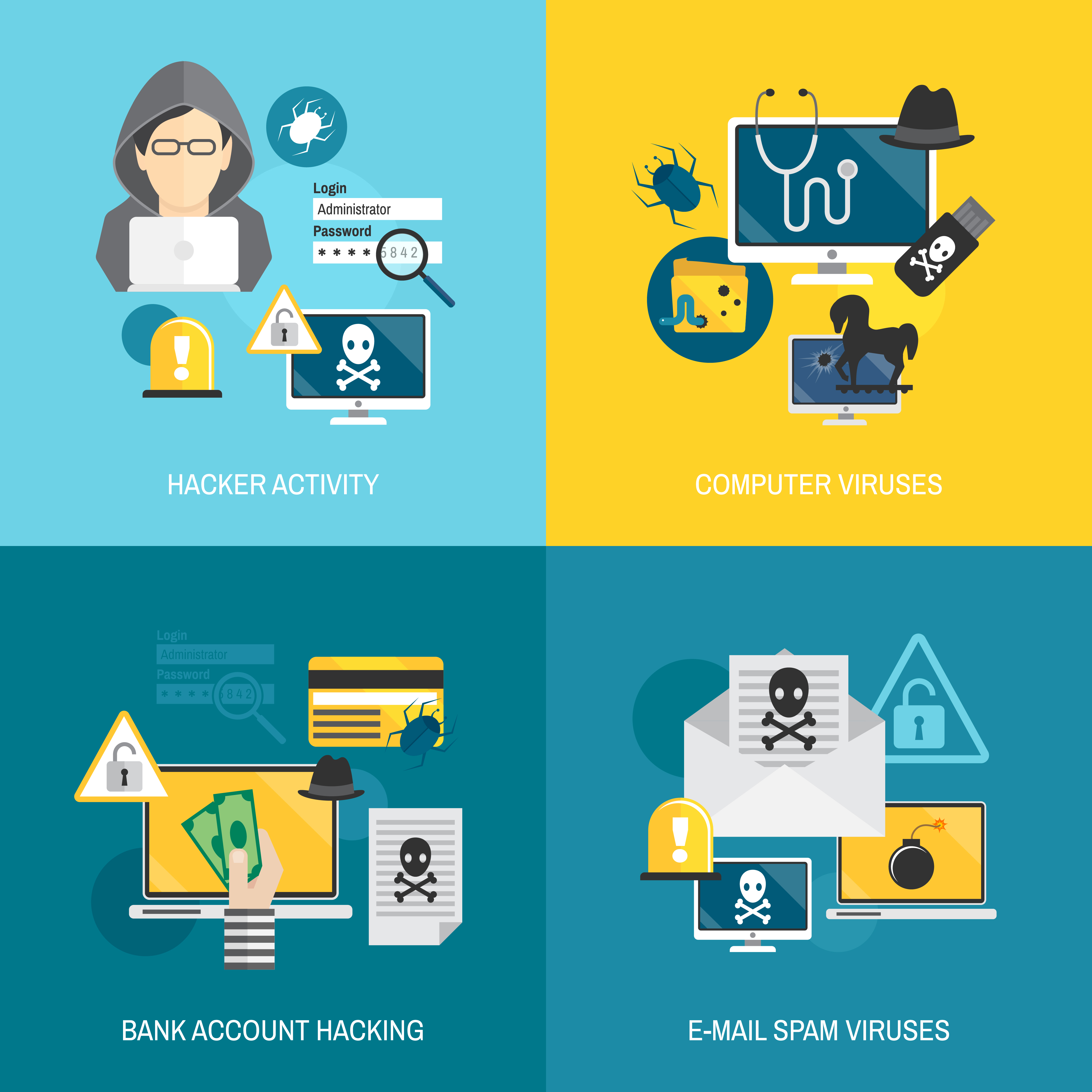 Hacker Icons Flat Composition 438579 Vector Art At Vecteezy