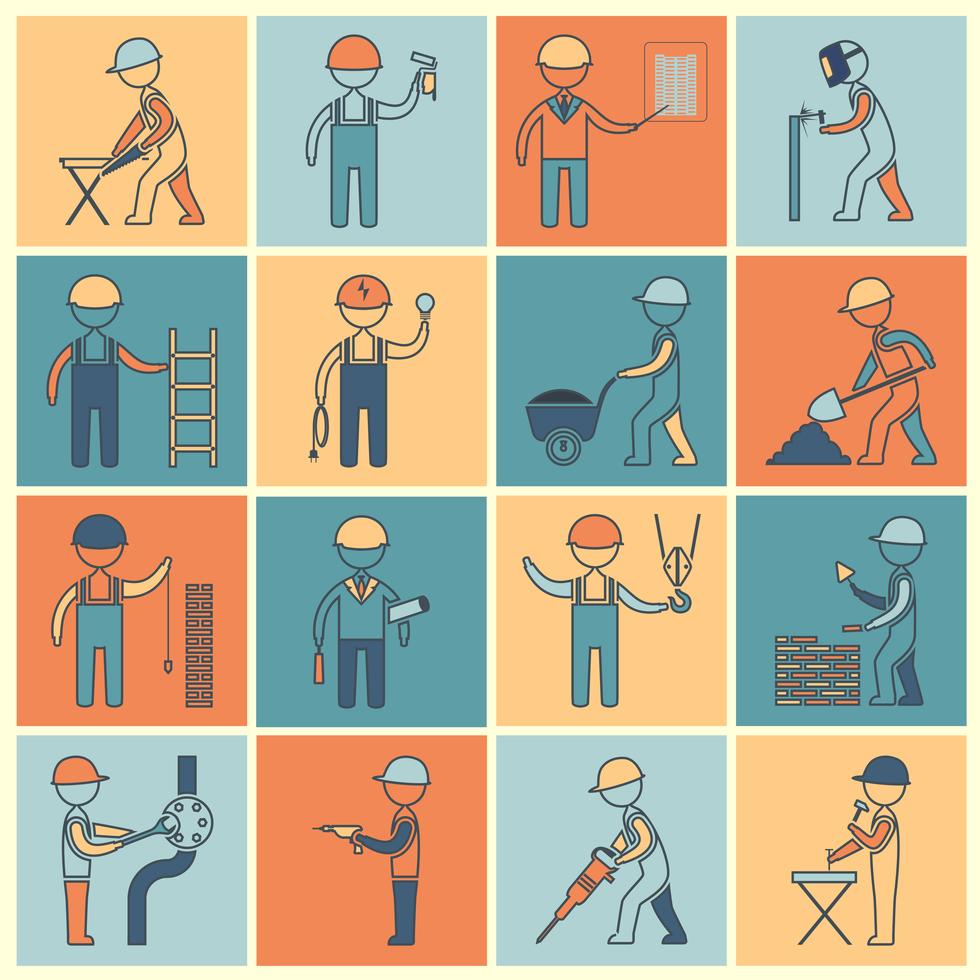 Construction worker icons flat line 438654 Vector Art at Vecteezy Construction worker icons flat line 438654 Vector Art at Vecteezy