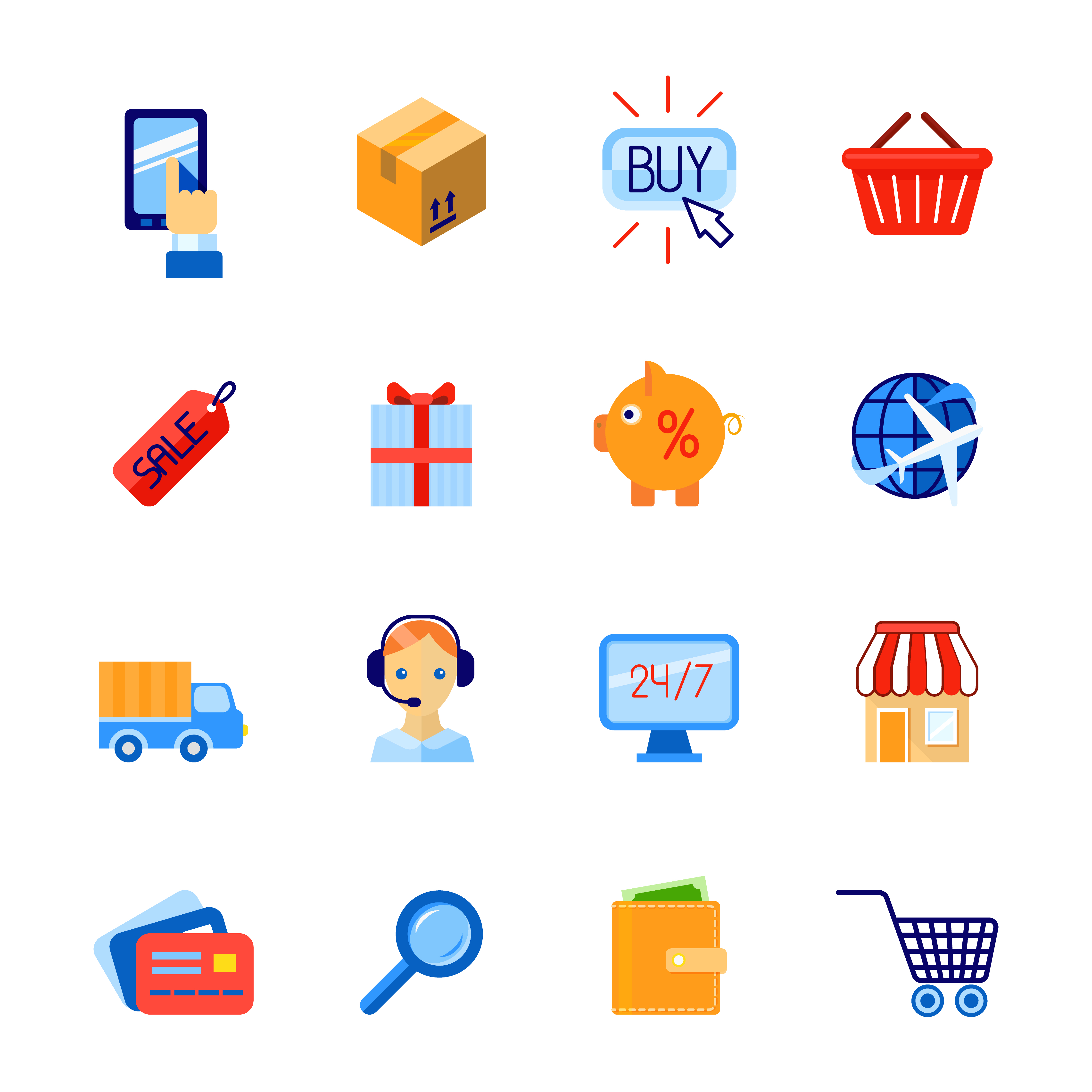 Shopping e-commerce icons set flat 442163 Vector Art at Vecteezy