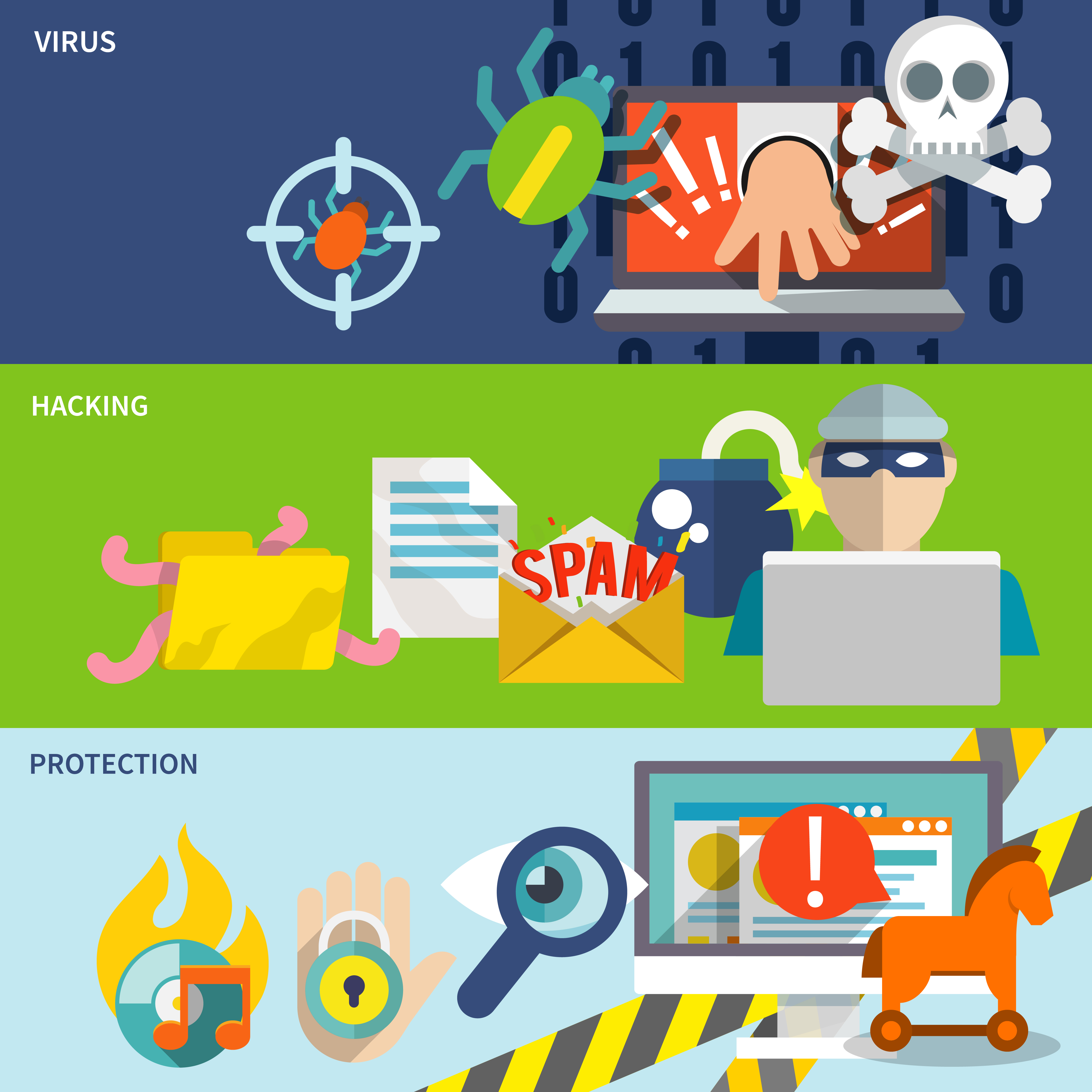 Hacker icons flat banner set 442877 Vector Art at Vecteezy