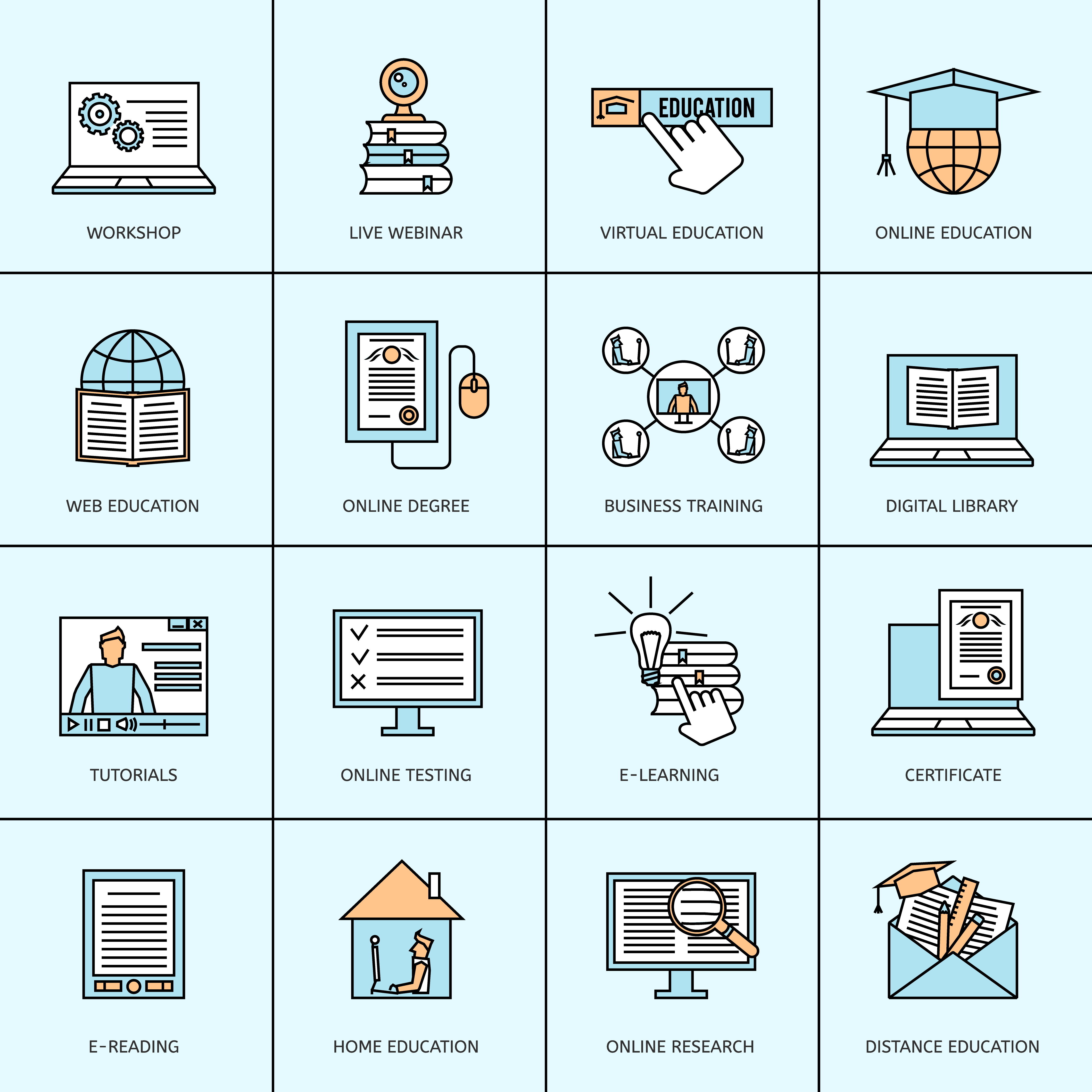 Online Education Icons Set 443895 Vector Art at Vecteezy