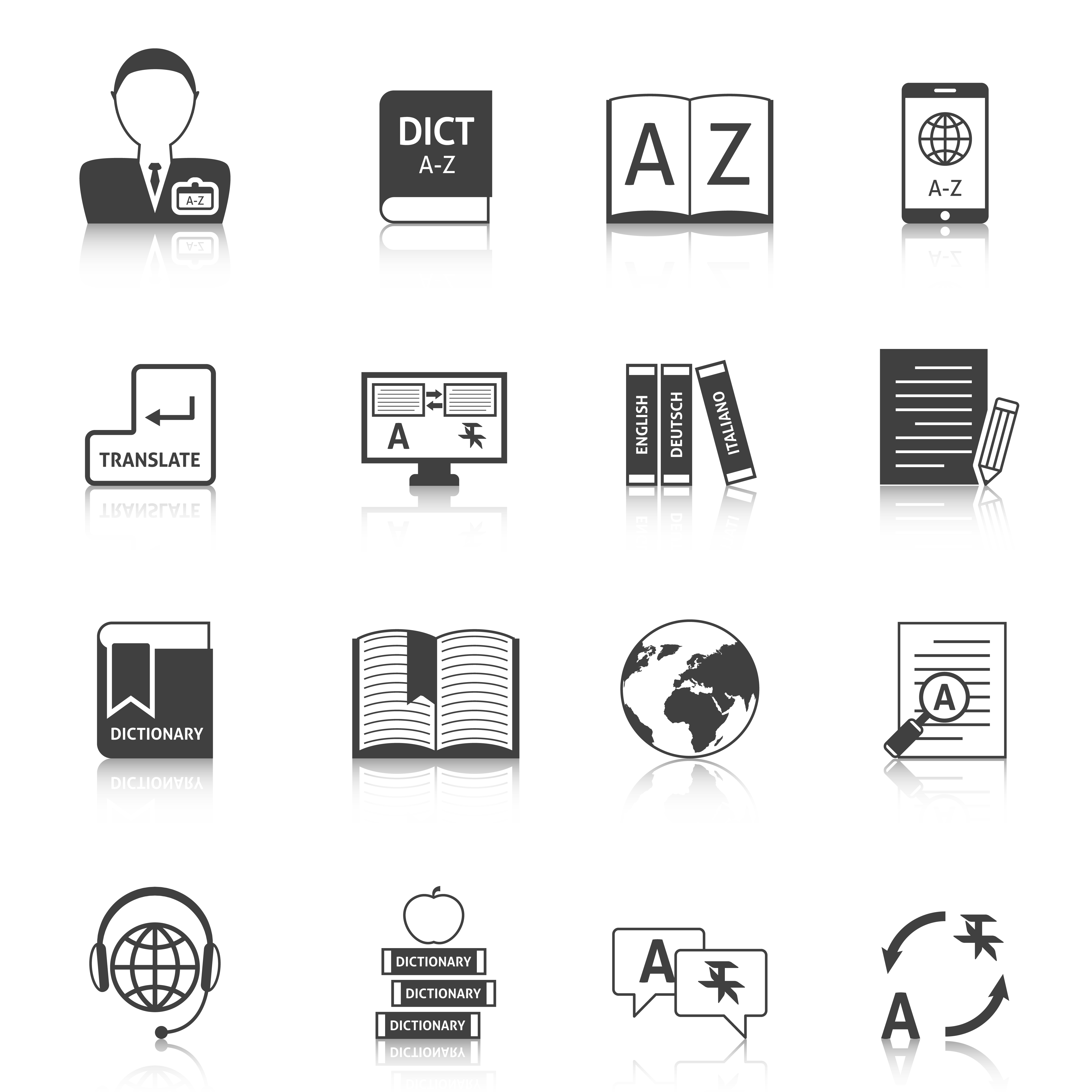 Translation and dictionary icons set 444059 Vector Art at Vecteezy Translation and dictionary icons set 444059 Vector Art at Vecteezy