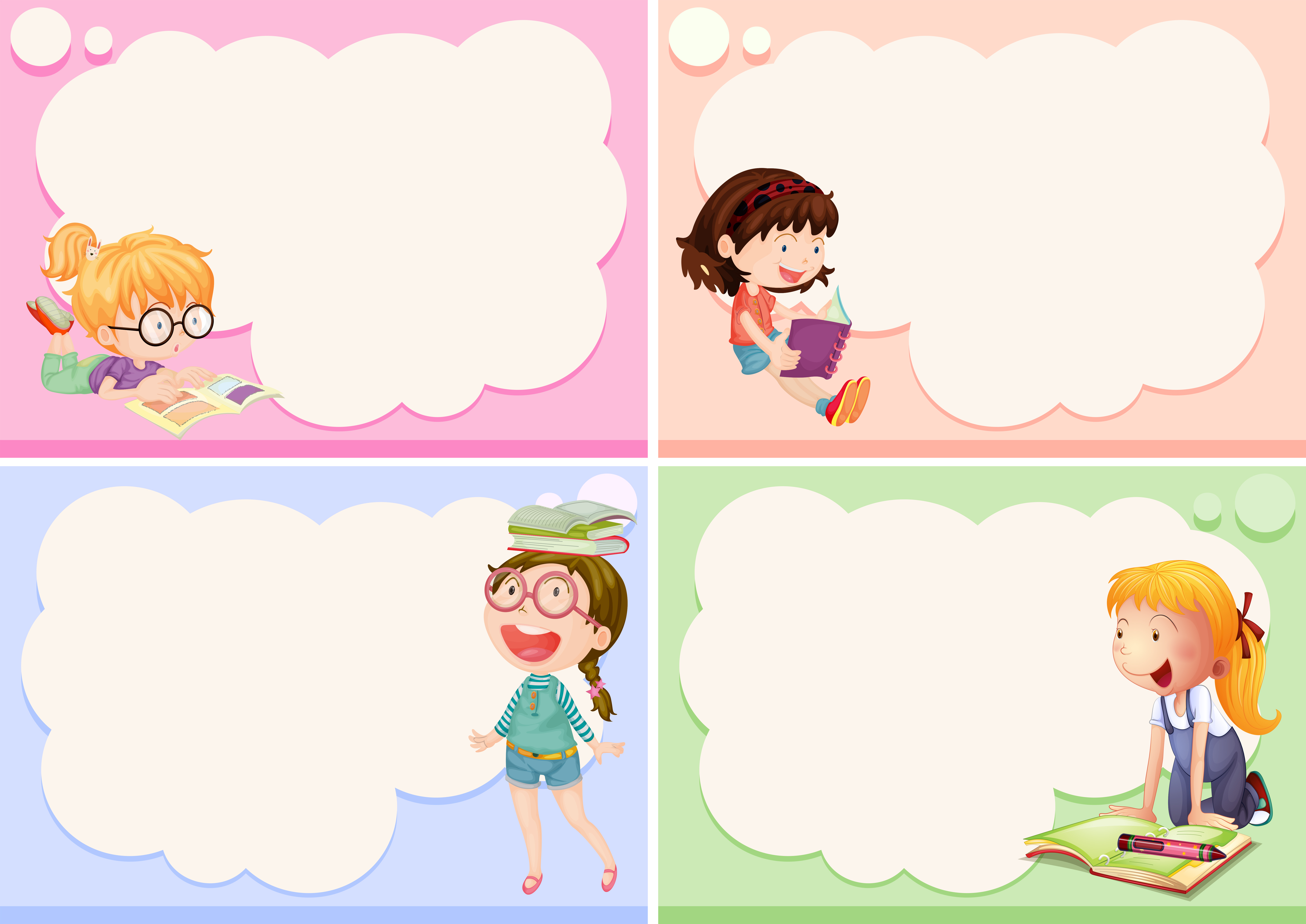 Four frames with happy girls 445090 Vector Art at Vecteezy