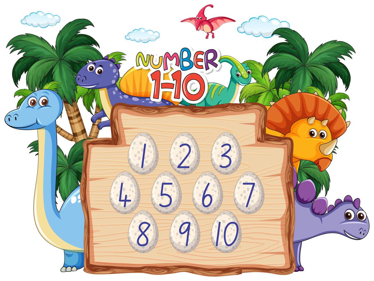 Count number to ten dinosaur theme 446370 Vector Art at Vecteezy