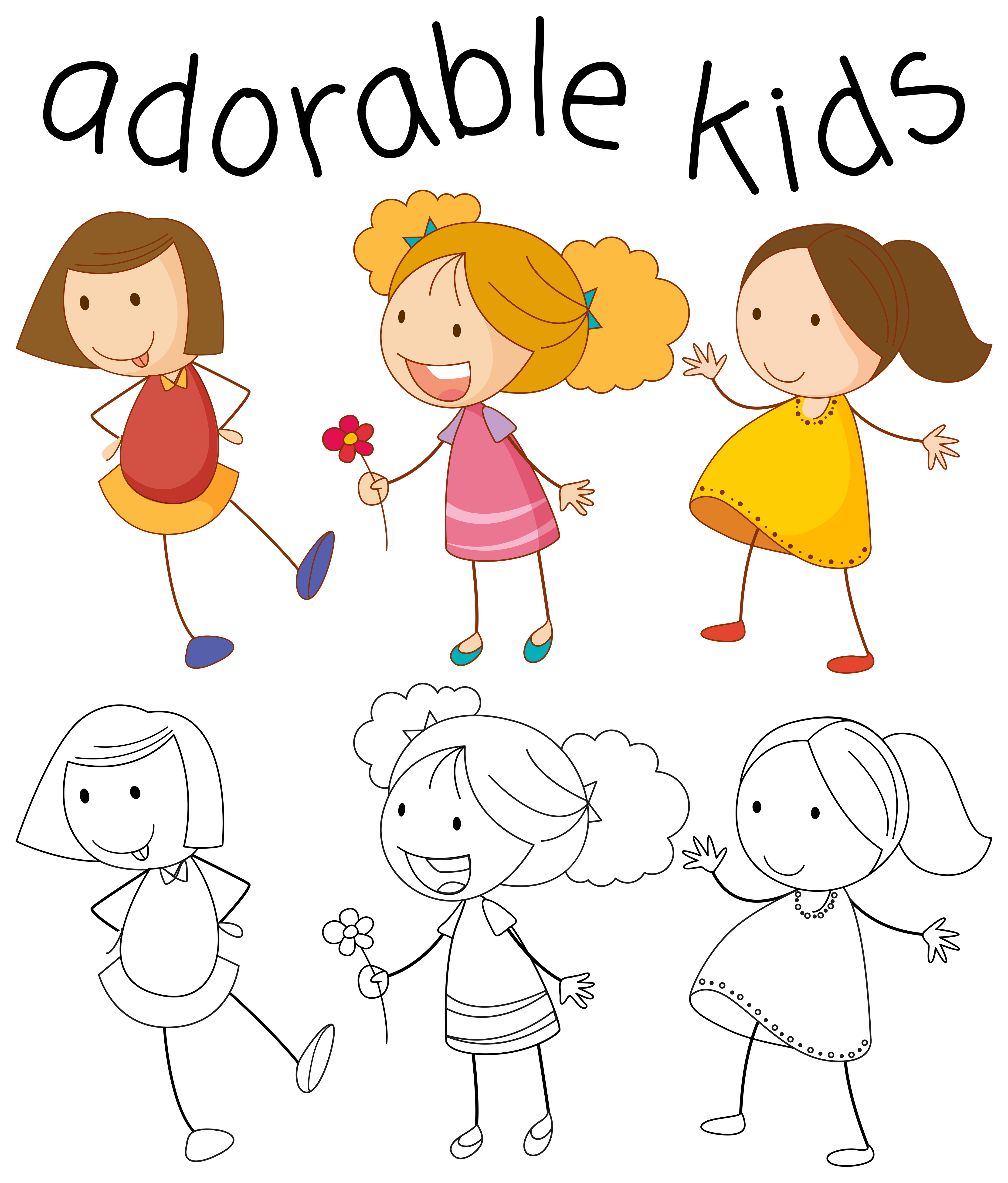 Set Of Doodle Girl 446716 Vector Art At Vecteezy