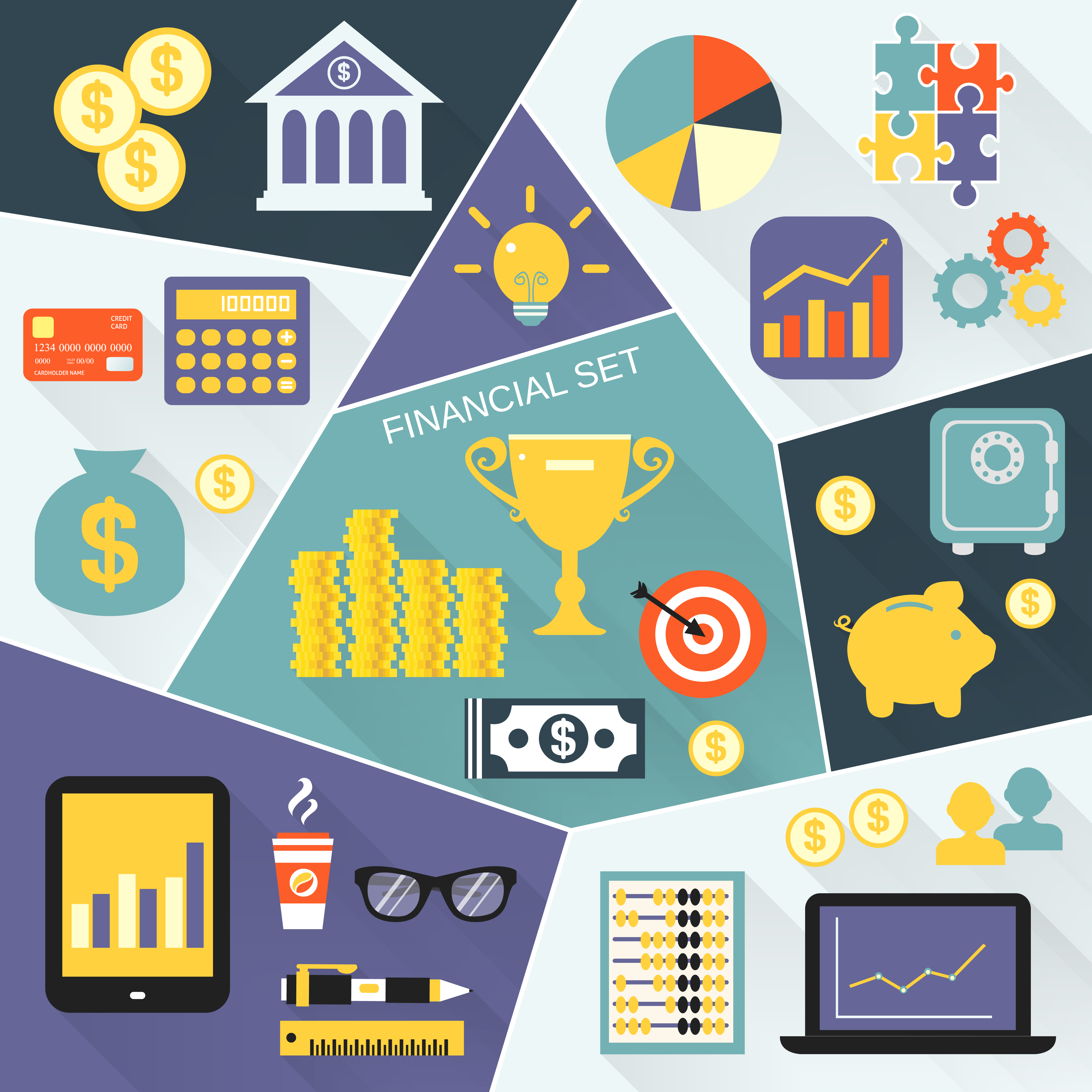 Financial icons flat set 452769 Vector Art at Vecteezy