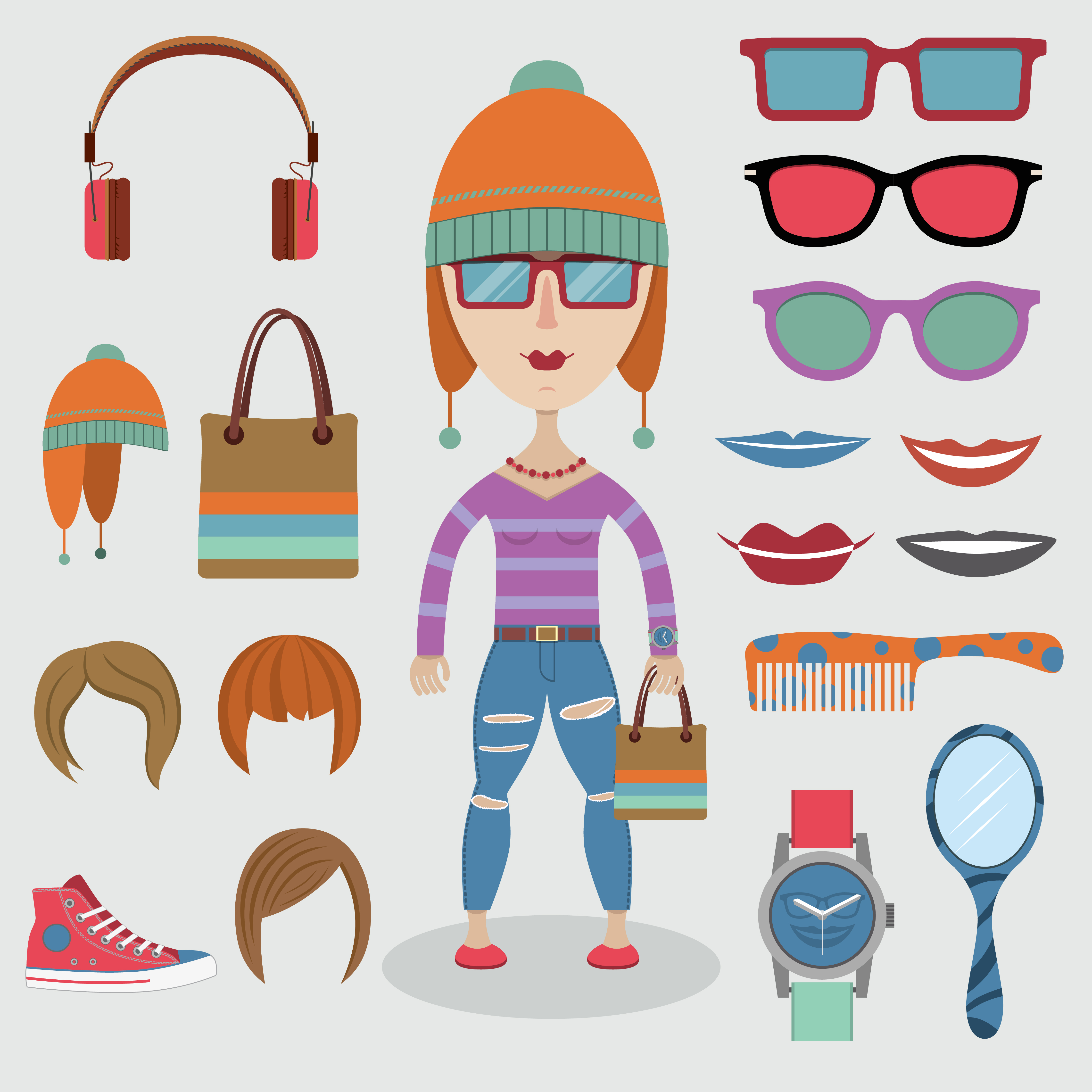 Hipster girl set 453781 Vector Art at Vecteezy Hipster girl set 453781 Vector Art at Vecteezy