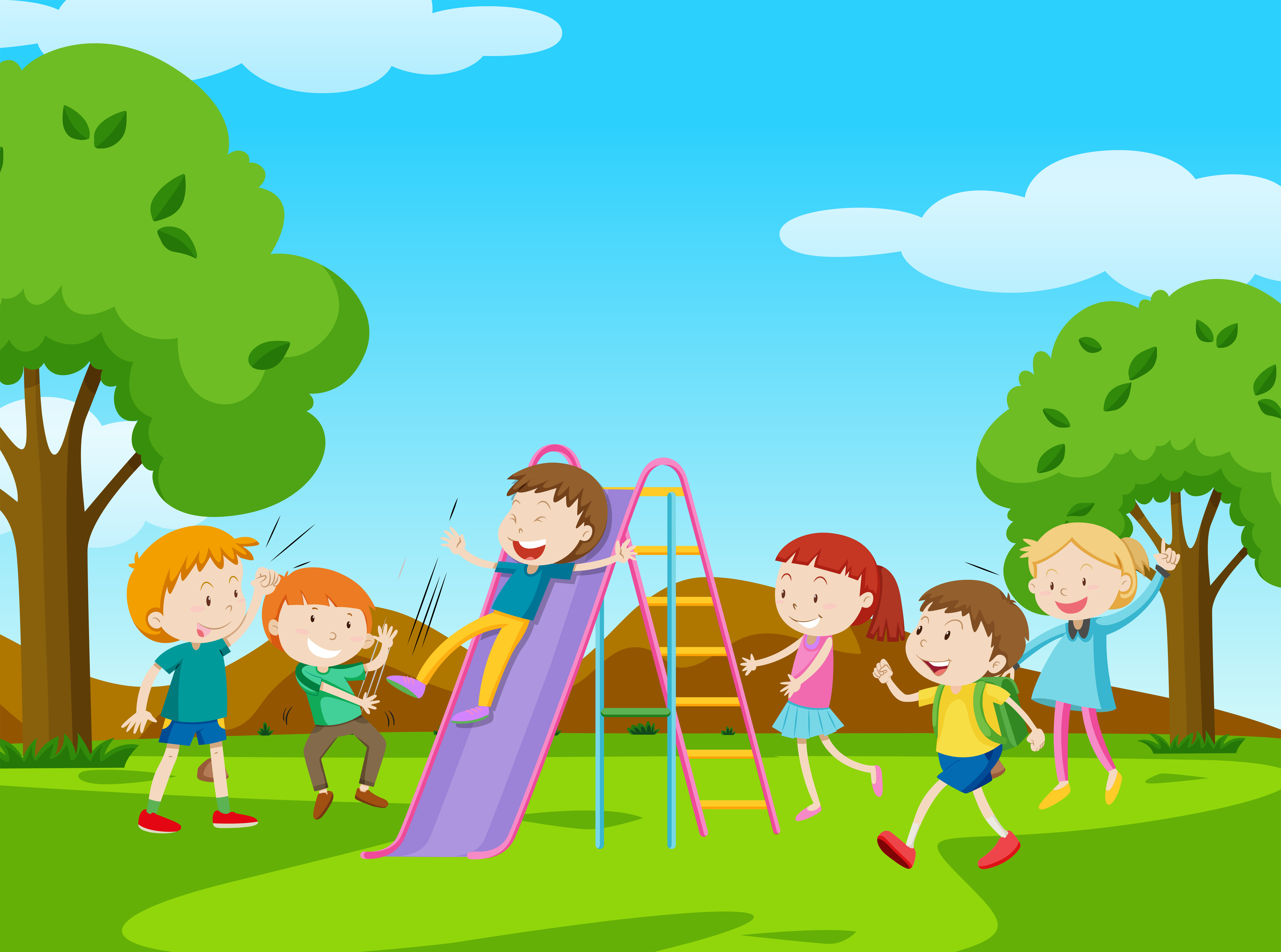 Niños Jugando Tobogán En El Parque 455865 Vector En Vecteezy