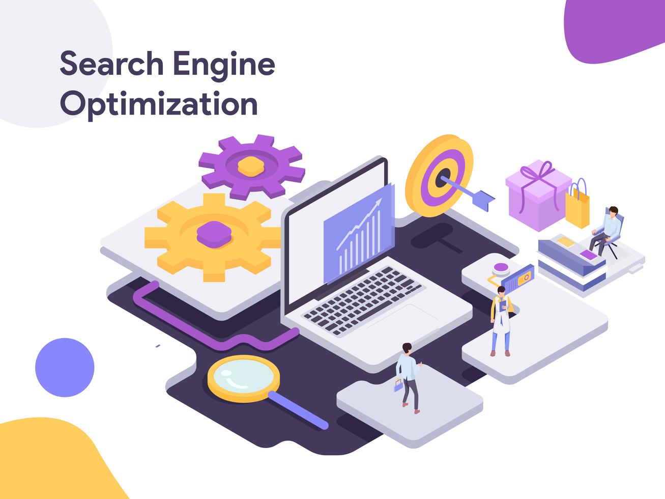 Search Engine Isometric Optimization Illustration. Modern flat design ...