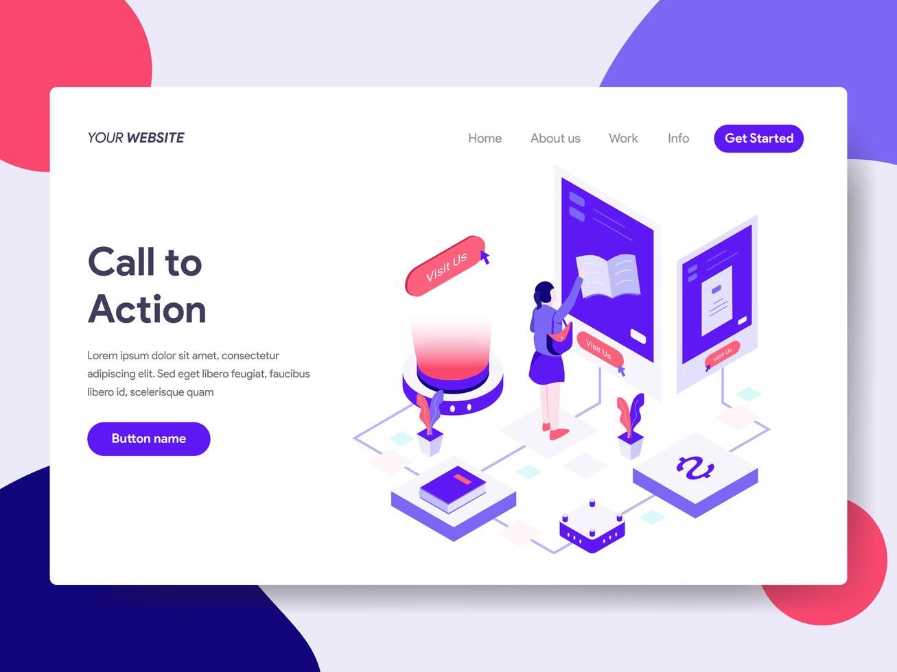 Landing page template of Call to Action Illustration Concept. Isometric ... Landing page template of Call to Action Illustration Concept. Isometric ...