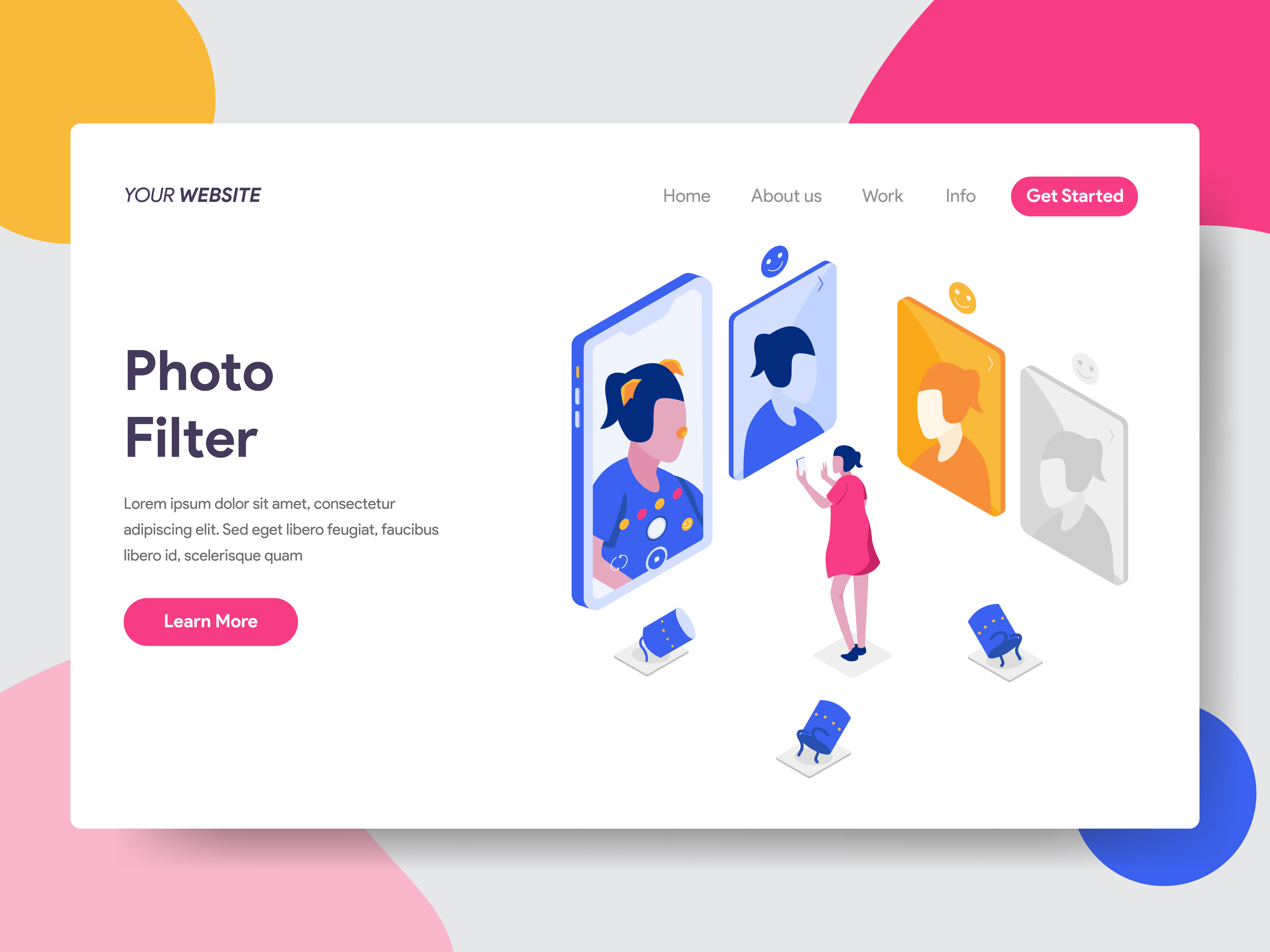 Landing page template of Photo Filter Isometric Illustration Concept ...
