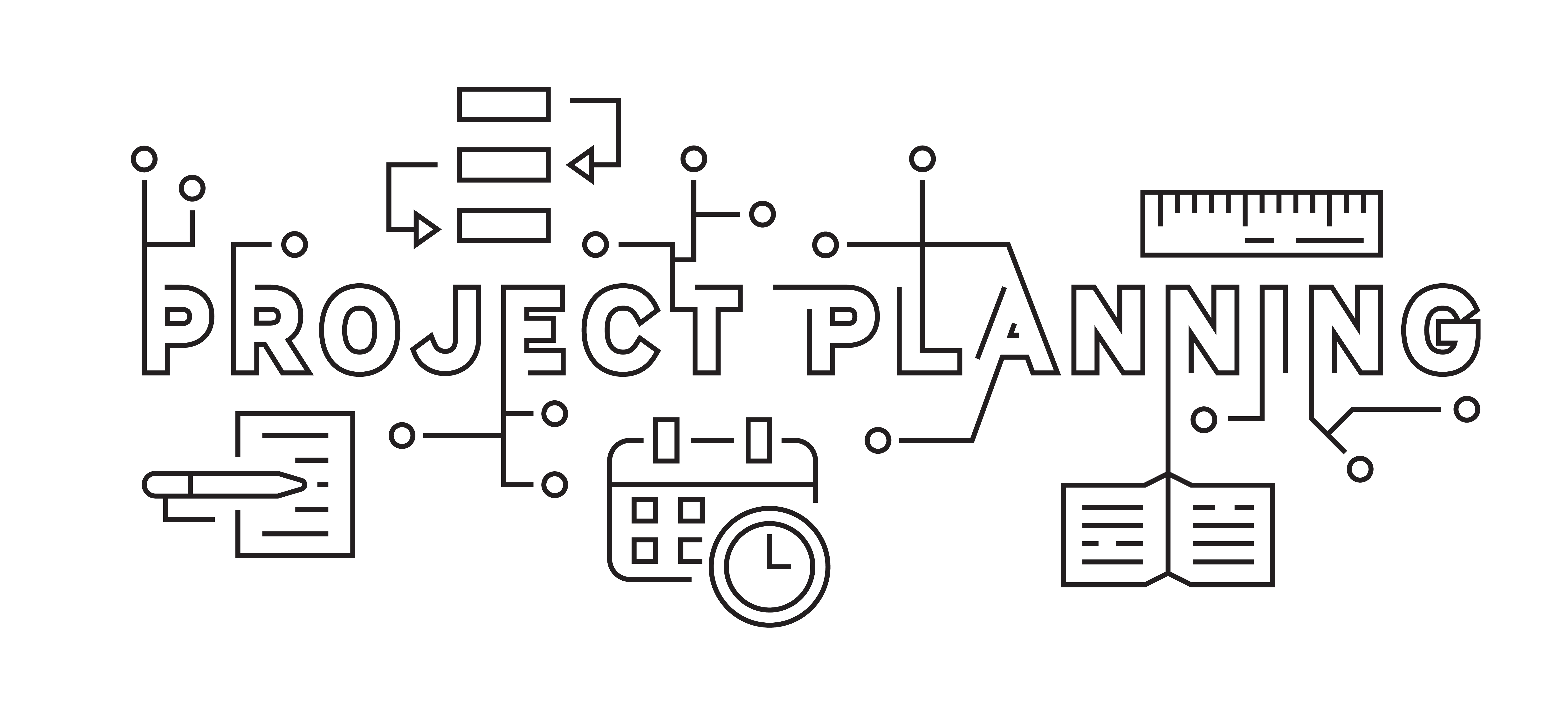 Project Planning and Business Strategy Concept. Black and White Flat ...