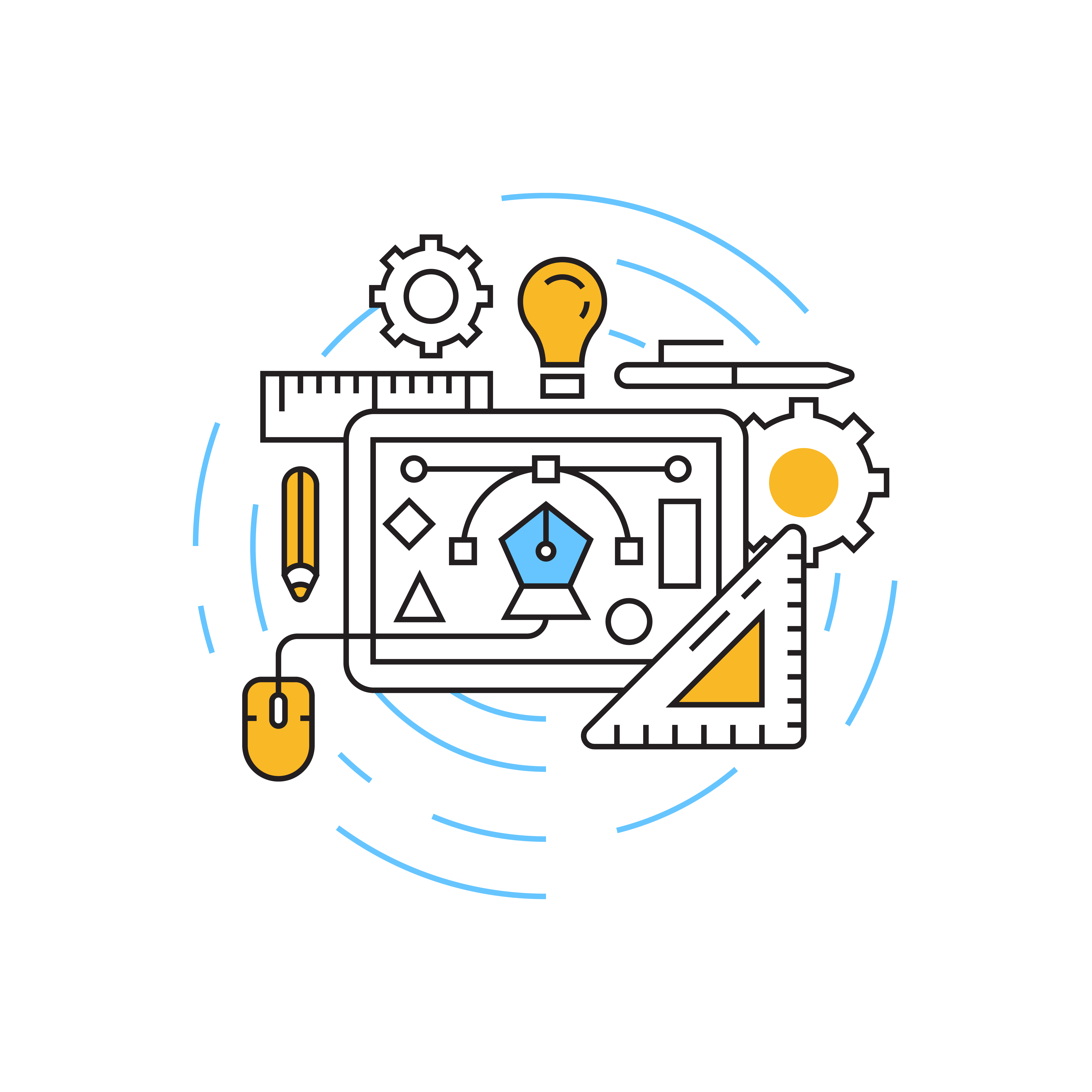 Graphic Design Illustration. Flat Line Design with Orange and Blue ... Graphic Design Illustration. Flat Line Design with Orange and Blue ...